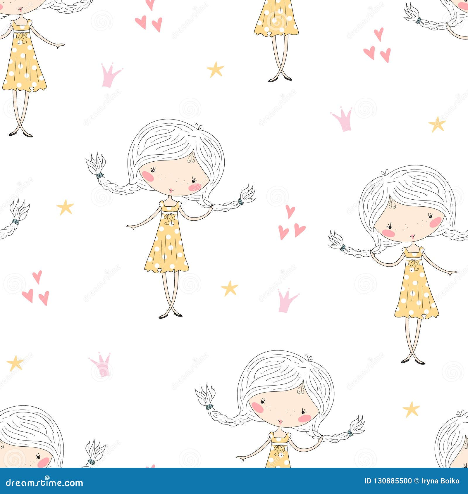 Cute Little Girl Vector Seamless Pattern Illustration Stock Vector ...