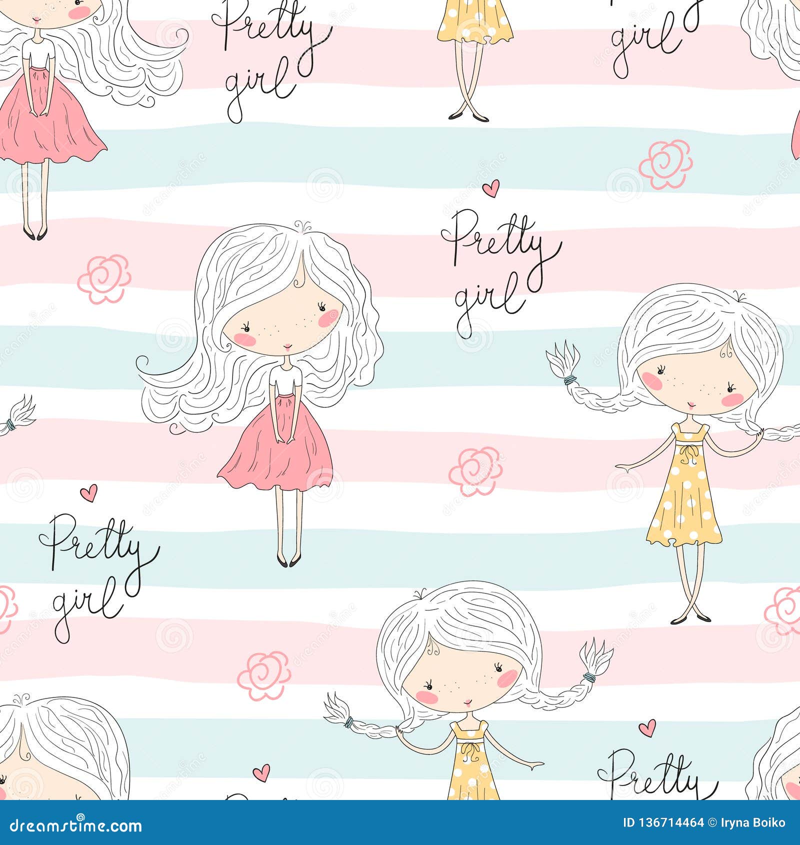 Cute Little Girl Vector Seamless Pattern Illustration Stock Vector ...