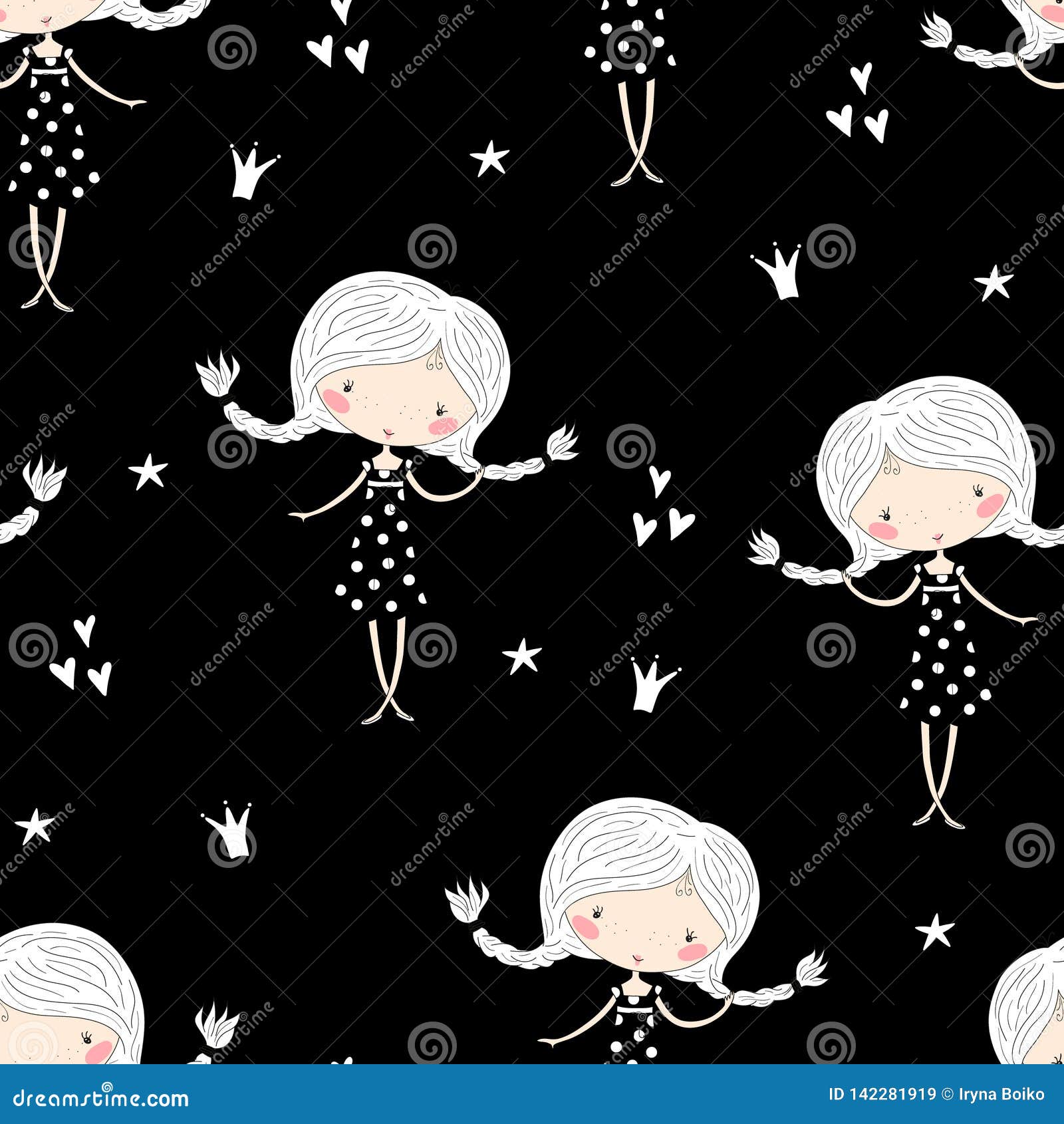 Cute Little Girl Vector Seamless Pattern Illustration Stock Vector ...