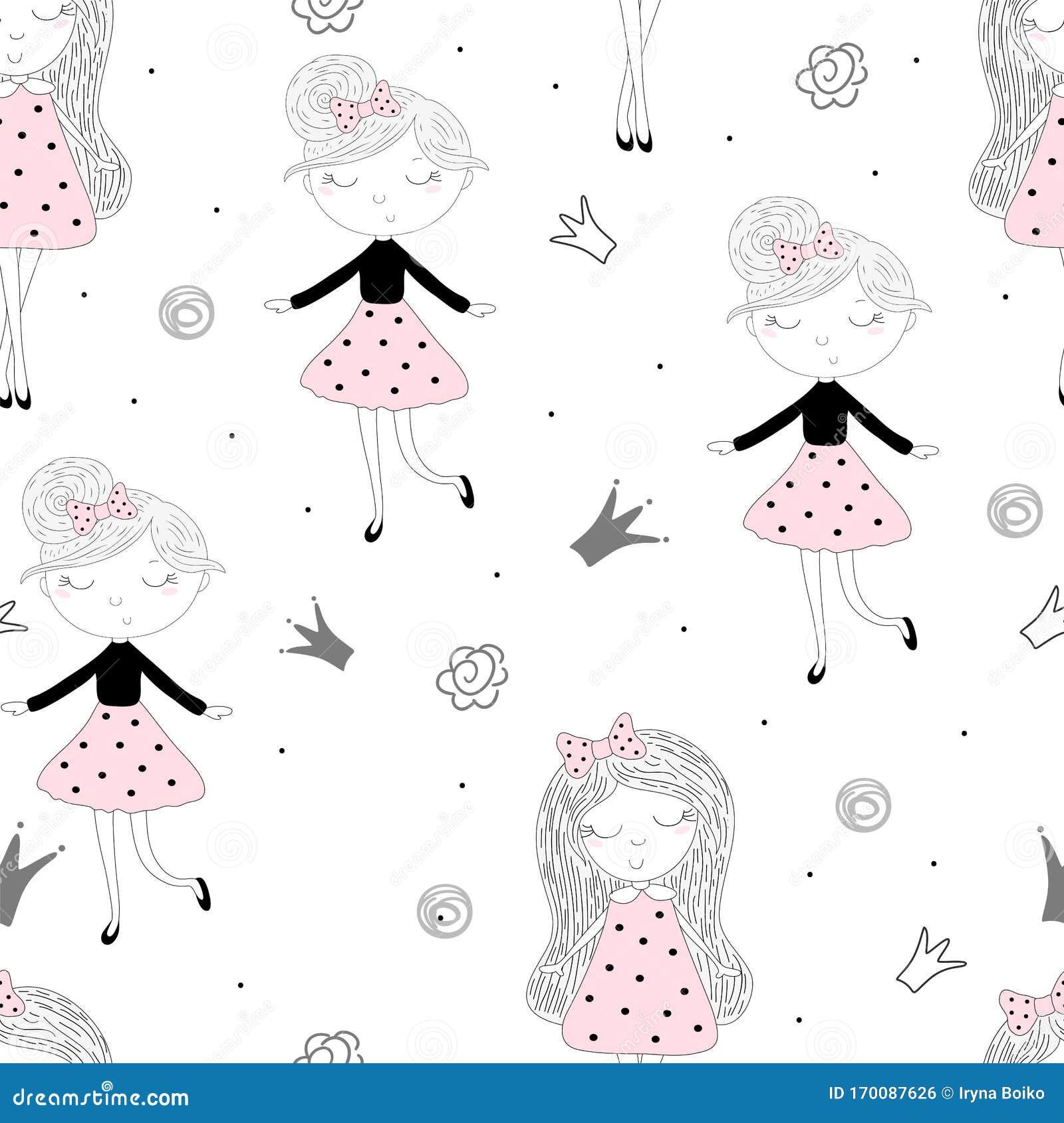 Cute Little Girl Vector Seamless Pattern Illustration Stock Vector ...