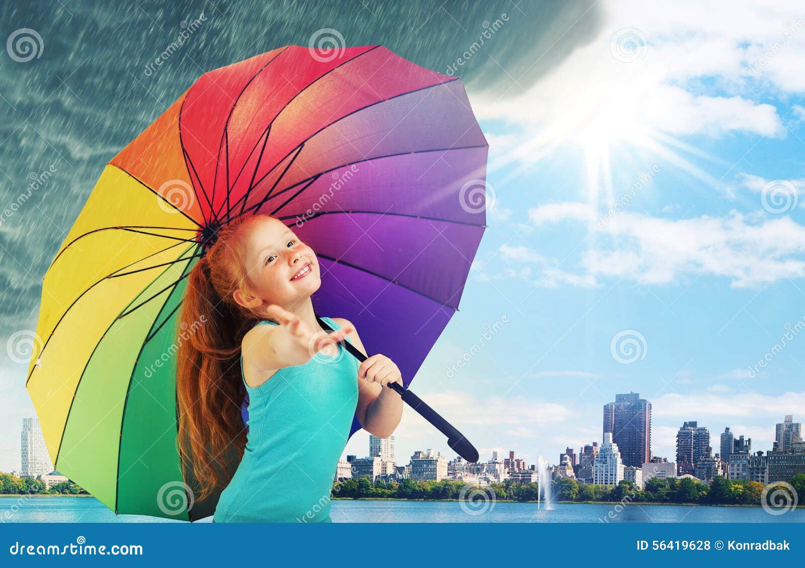Cute Little Girl Walking in the Rain Stock Photo - Image of drop ...