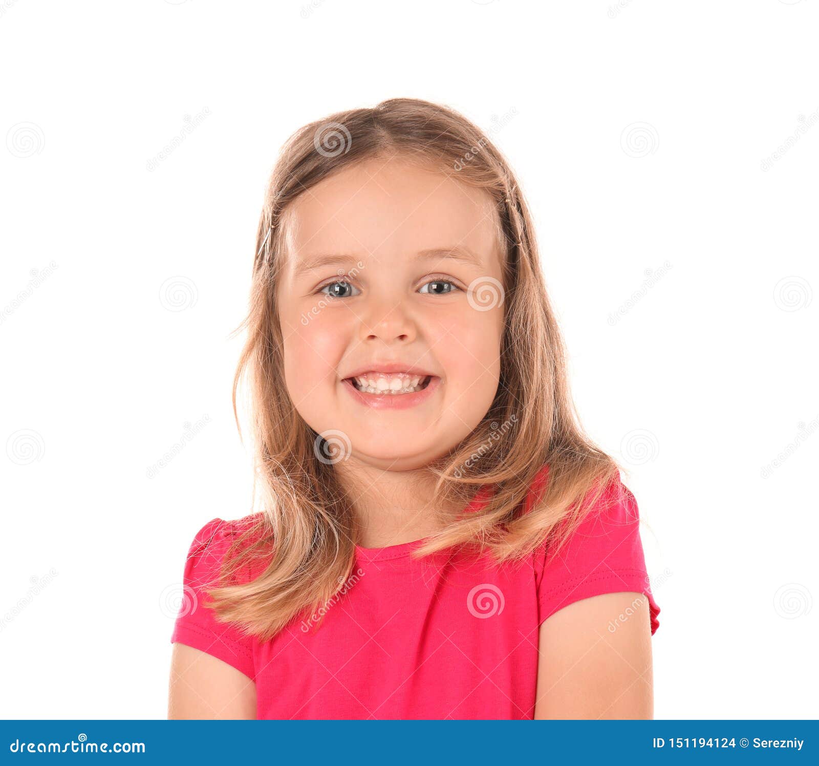 Cute Little Girl on White Background Stock Photo - Image of happy ...