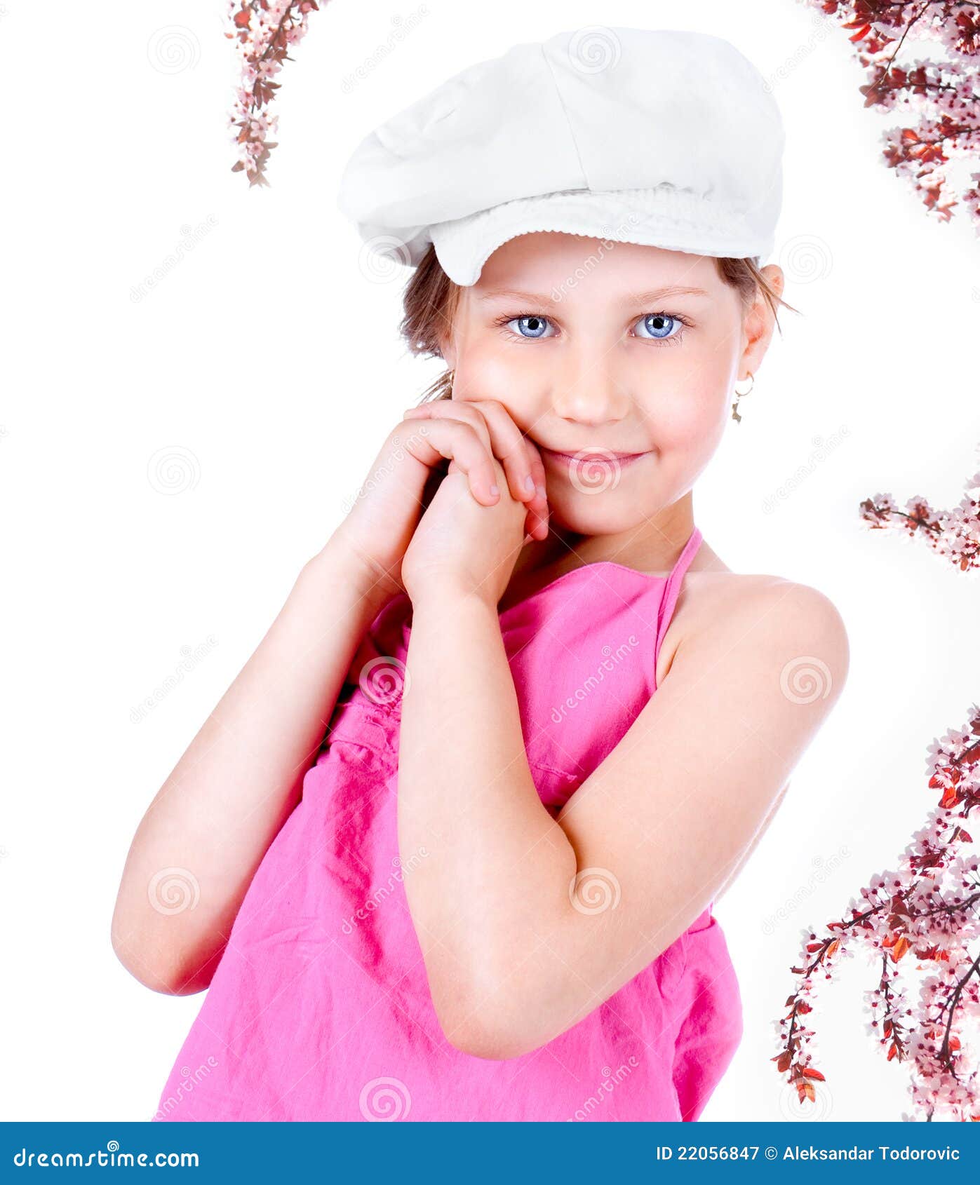 Cute Little Girl with White Cap Posing Stock Image - Image of ...