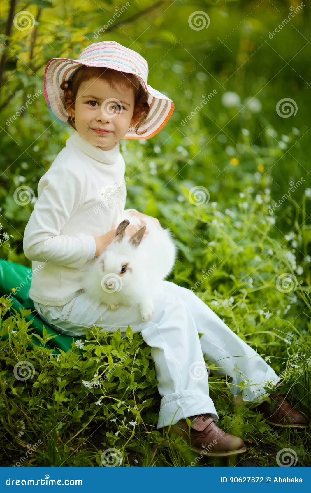 Cute Little Girl with White Rabbit Stock Photo - Image of cute, baby ...