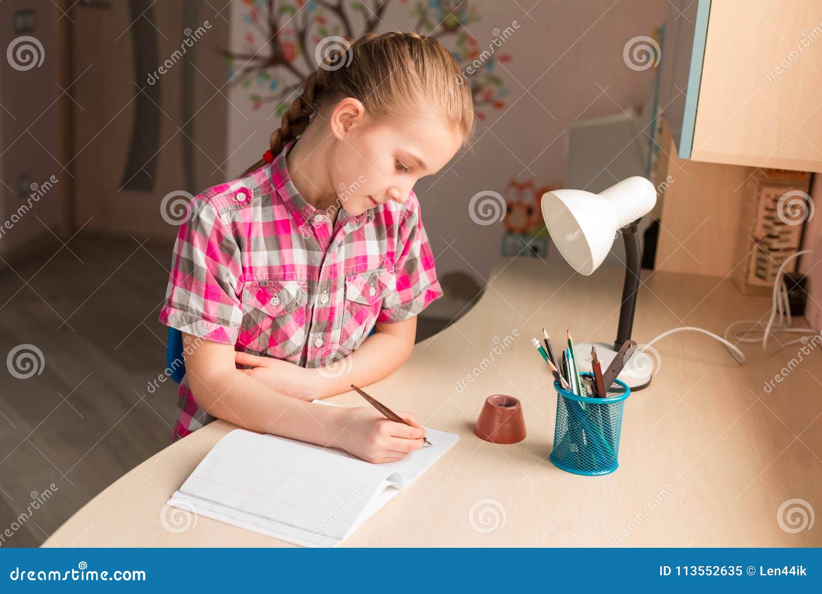 Cute Little Girl Writing Her Homework Stock Image - Image of girl ...