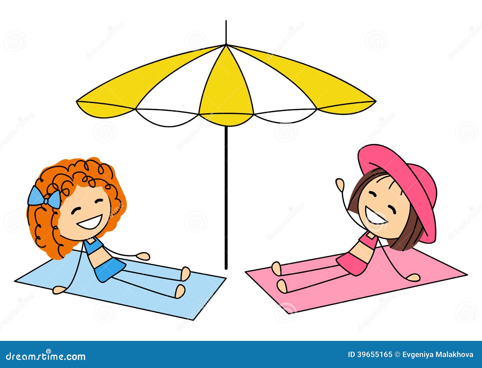 Cute Little Girls Sunbathing on the Beach Stock Vector - Illustration ...