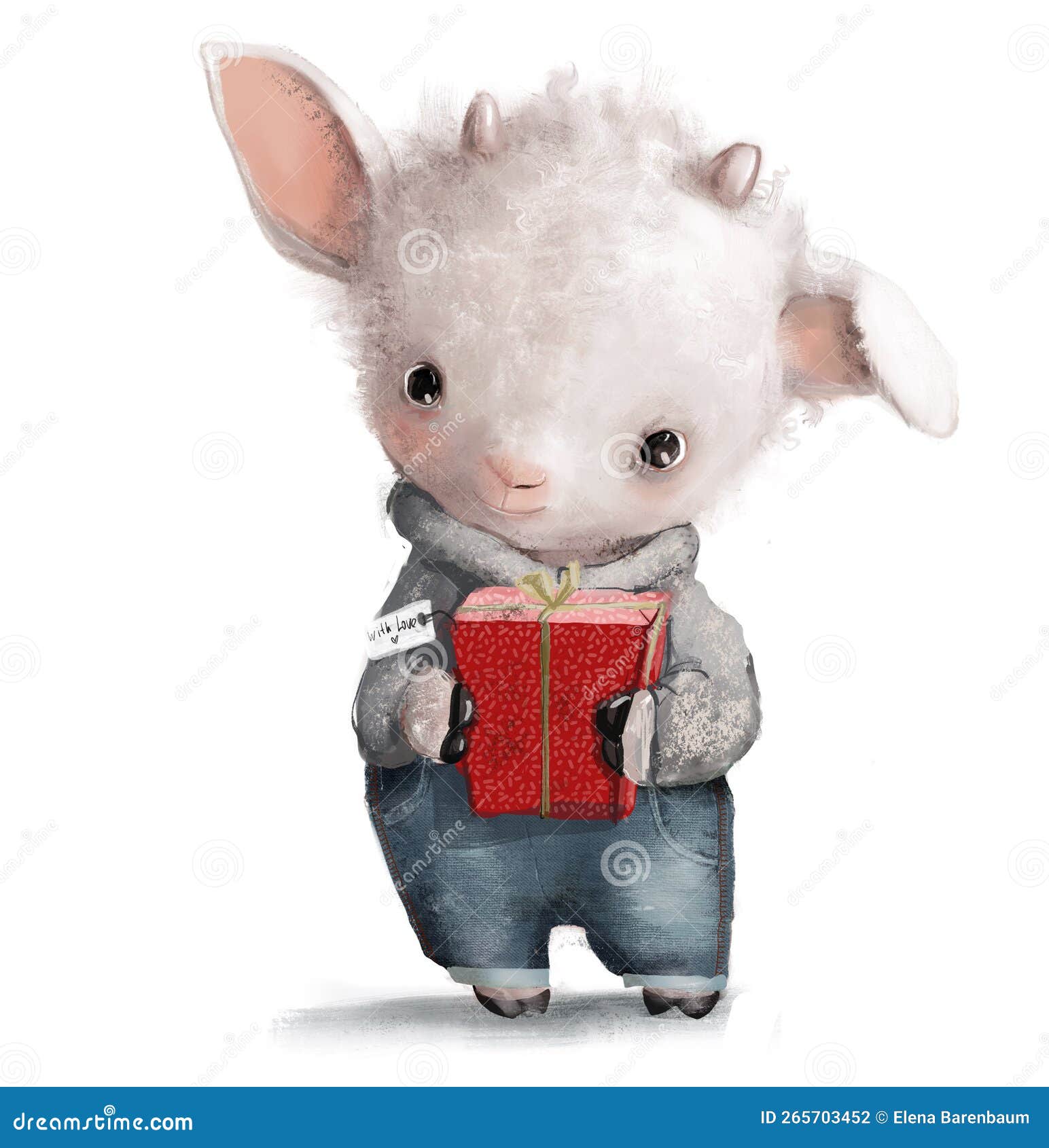 Cute Little Goat Character with Red Present Box Stock Illustration ...