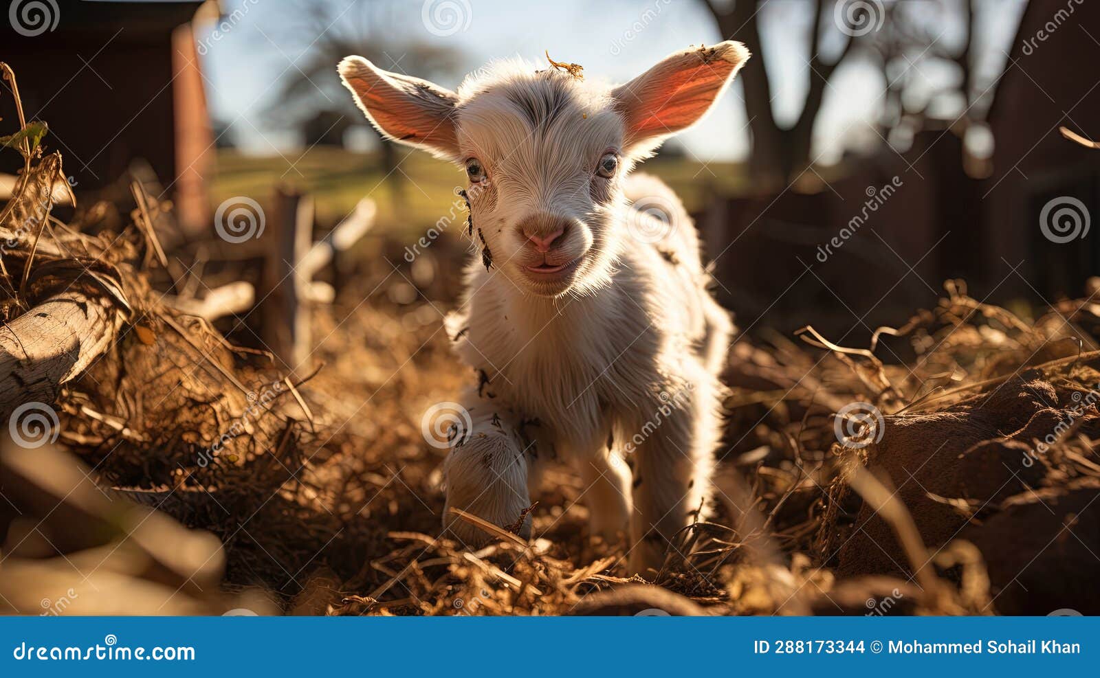 Cute Little Goat Playing in the Field AI Generative Stock Illustration ...