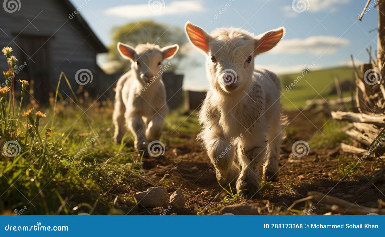 Cute Little Goat Playing in the Field AI Generative Stock Illustration ...