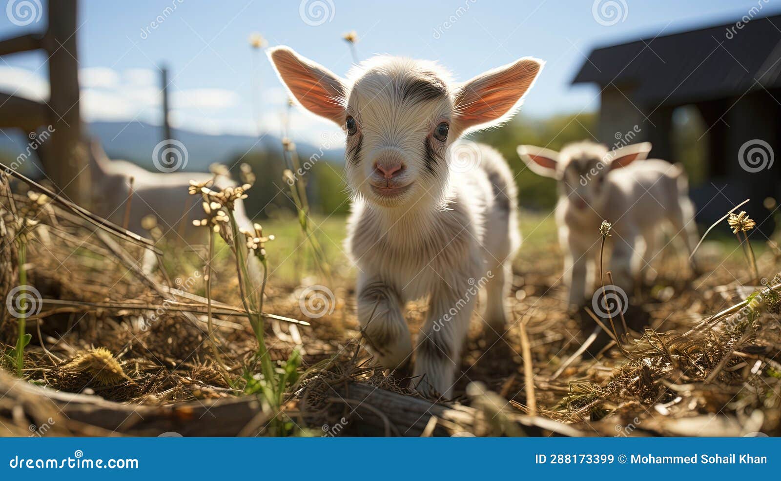 Cute Little Goat Playing in the Field AI Generative Stock Illustration ...