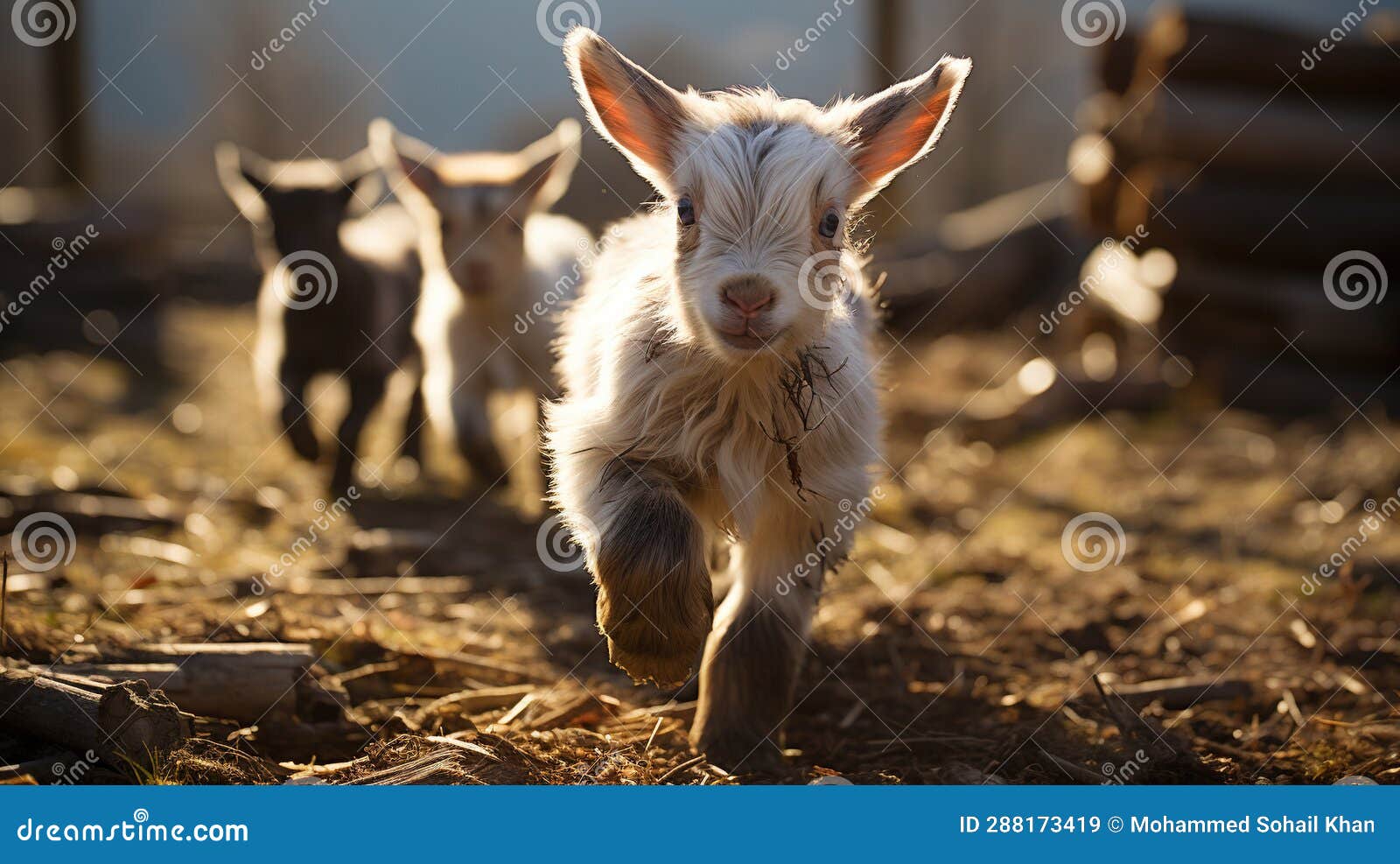 Cute Little Goat Playing in the Field AI Generative Stock Image - Image ...