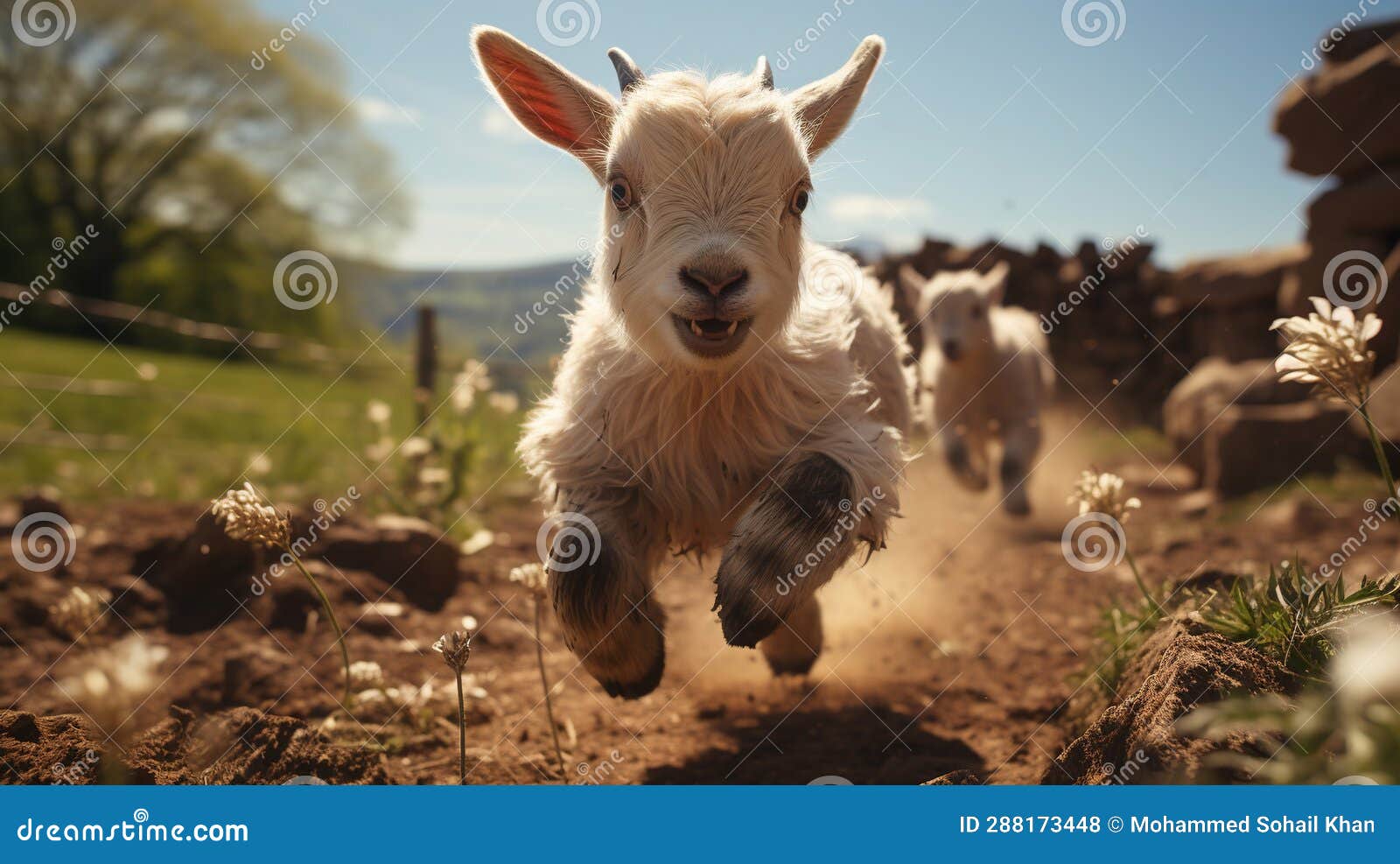 Cute Little Goat Playing in the Field AI Generative Stock Illustration ...