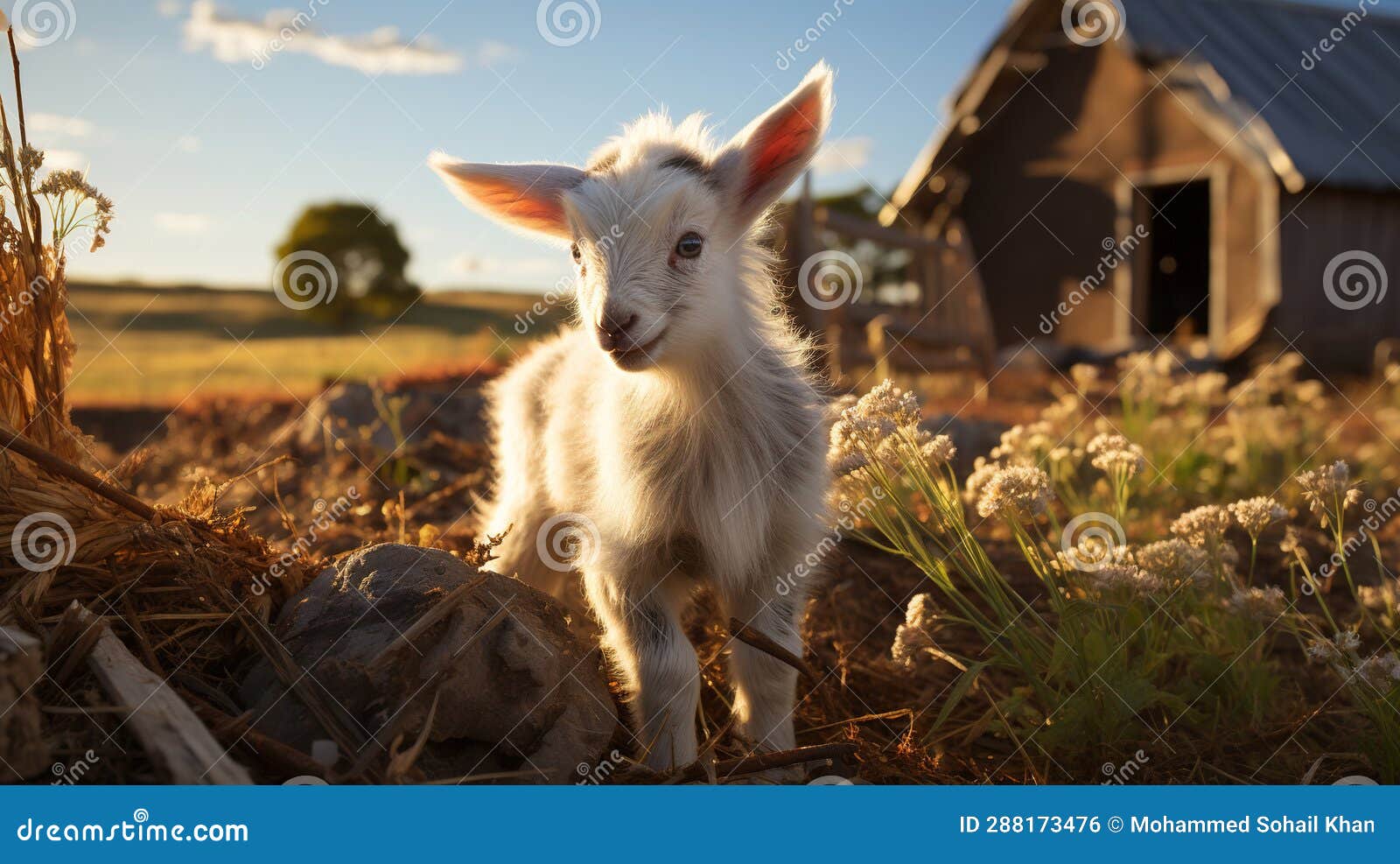 Cute Little Goat Playing in the Field AI Generative Stock Illustration ...