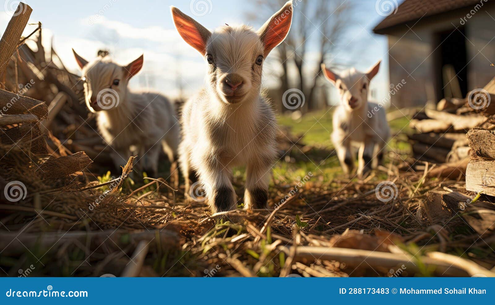 Cute Little Goat Playing in the Field AI Generative Stock Image - Image ...