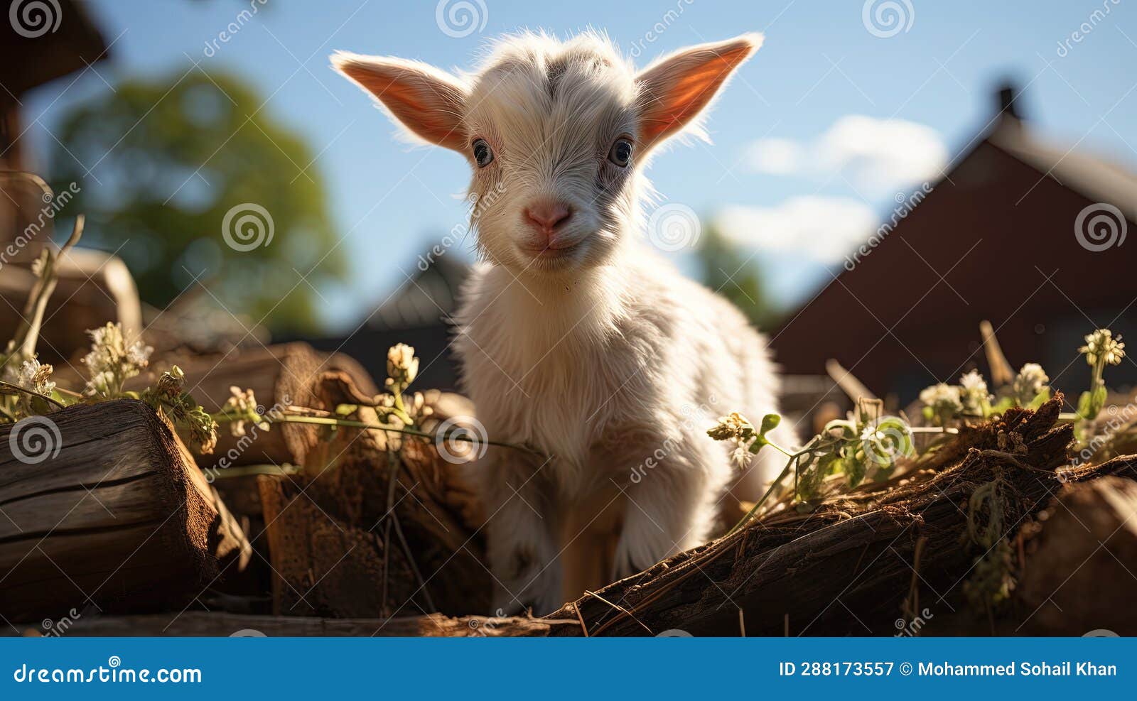 Cute Little Goat Playing in the Field AI Generative Stock Illustration ...