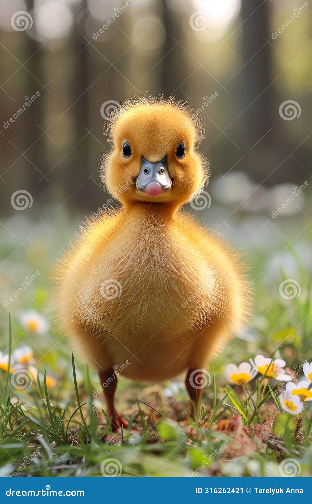 Cute Little Gosling is Standing on Flower Meadow in Spring Stock Image ...
