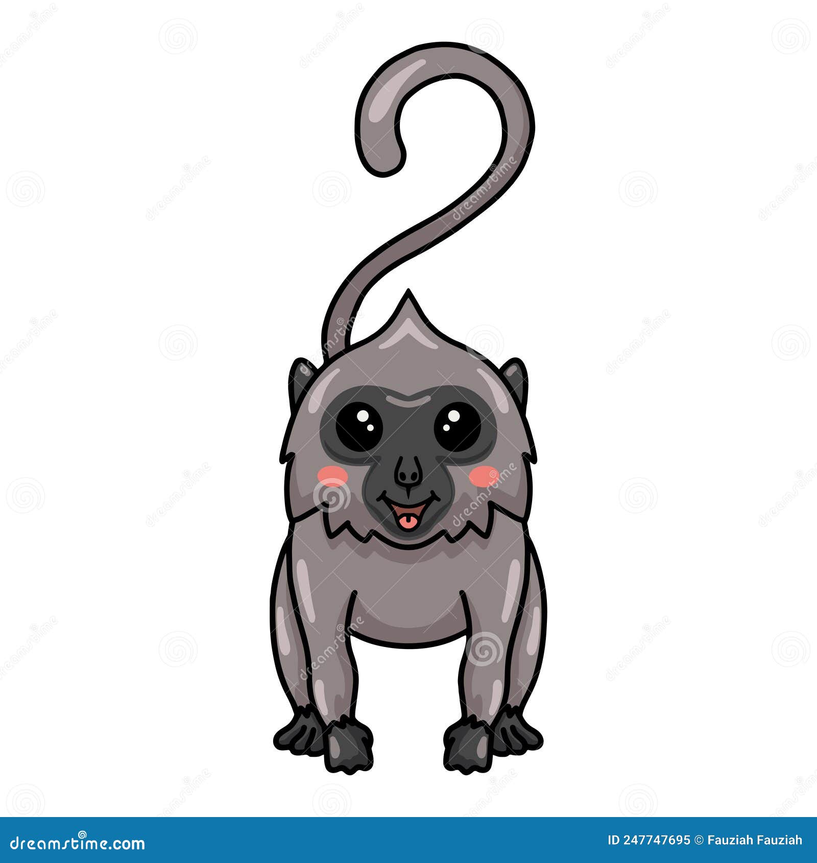 Cute Little Grey Langur Monkey Cartoon Stock Vector - Illustration of ...