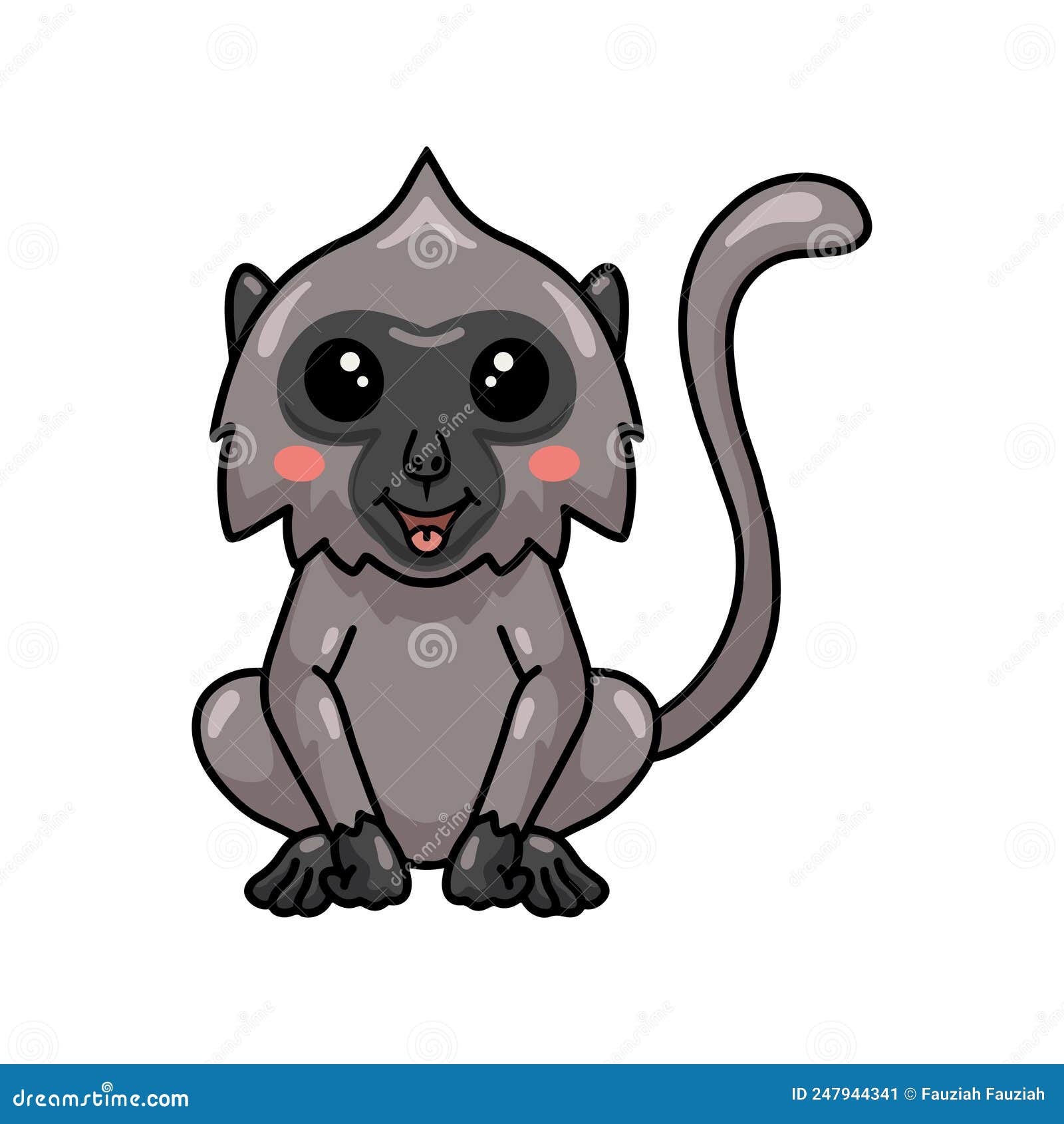 Cute Little Grey Langur Monkey Cartoon Stock Vector - Illustration of ...