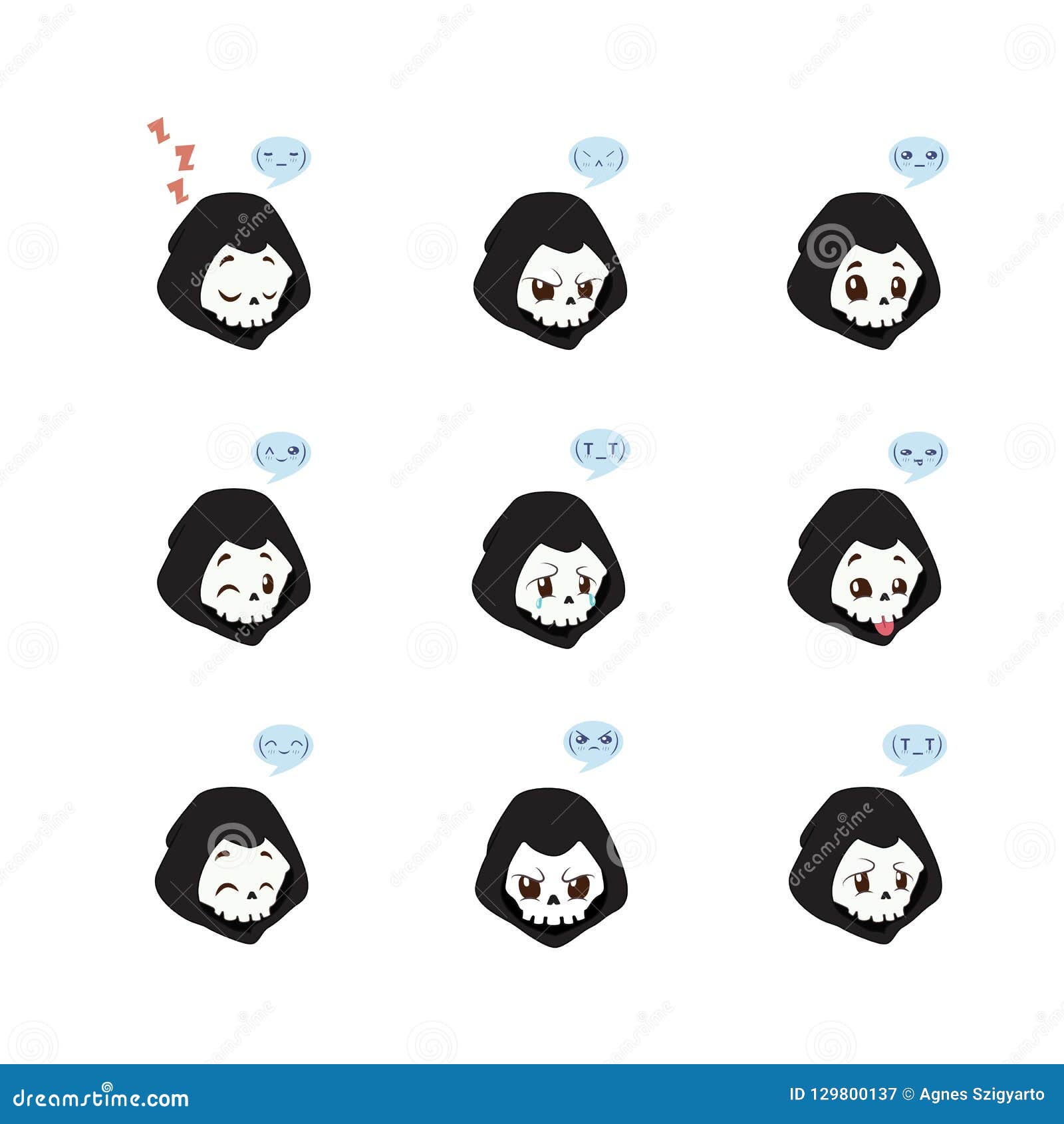 Cute Grim Reaper Expressions Stock Vector - Illustration of design ...