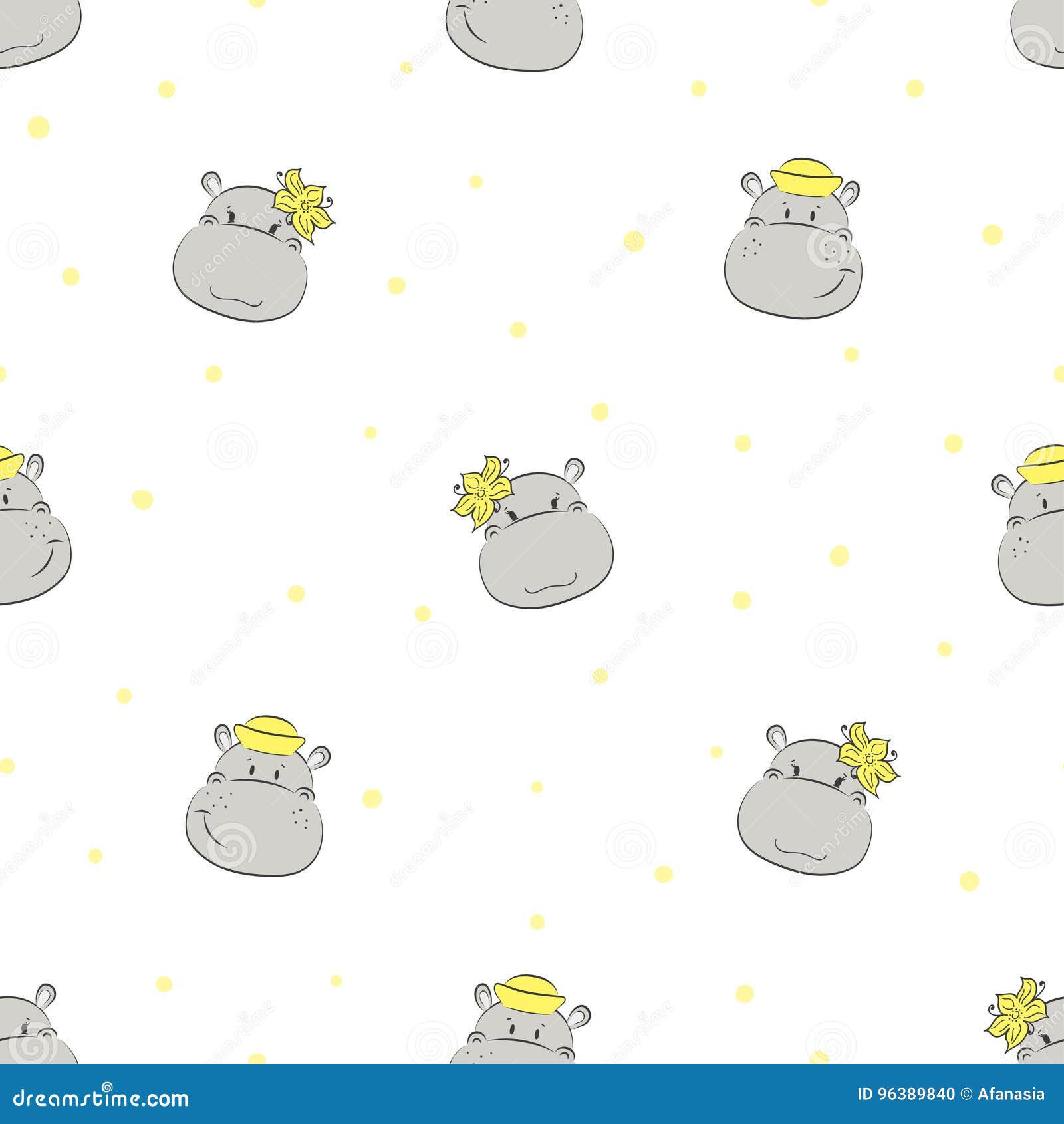 Hippo Seamless Pattern Hippopotamus Vector Isolated Background ...