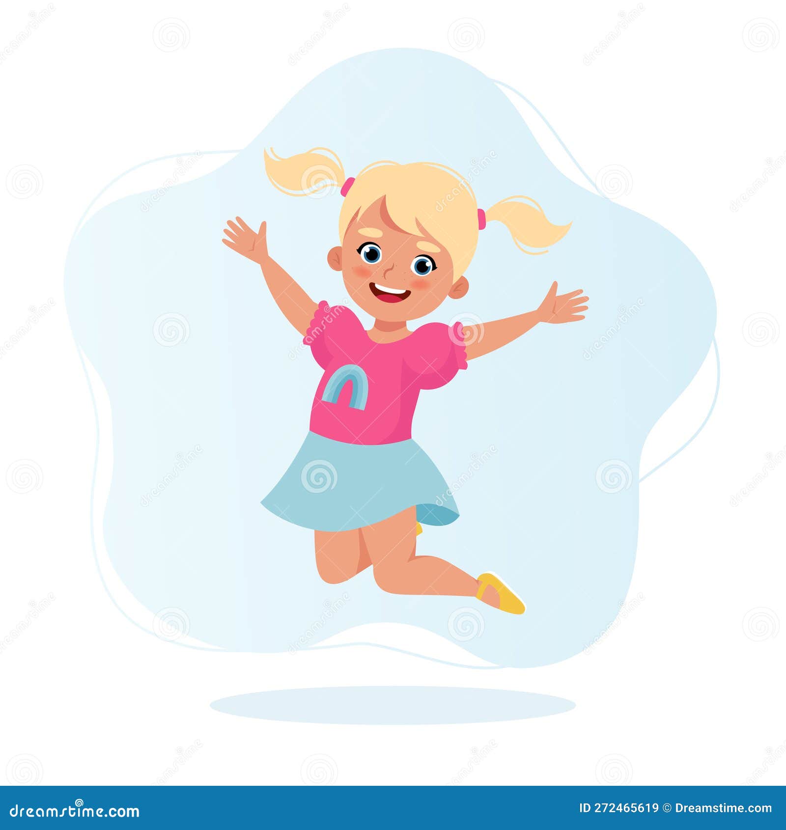 Cute Little Jumping Girl. Vector Illustration in Cartoon Flat Style ... Cute Little Jumping Girl. Vector Illustration in Cartoon Flat Style ...