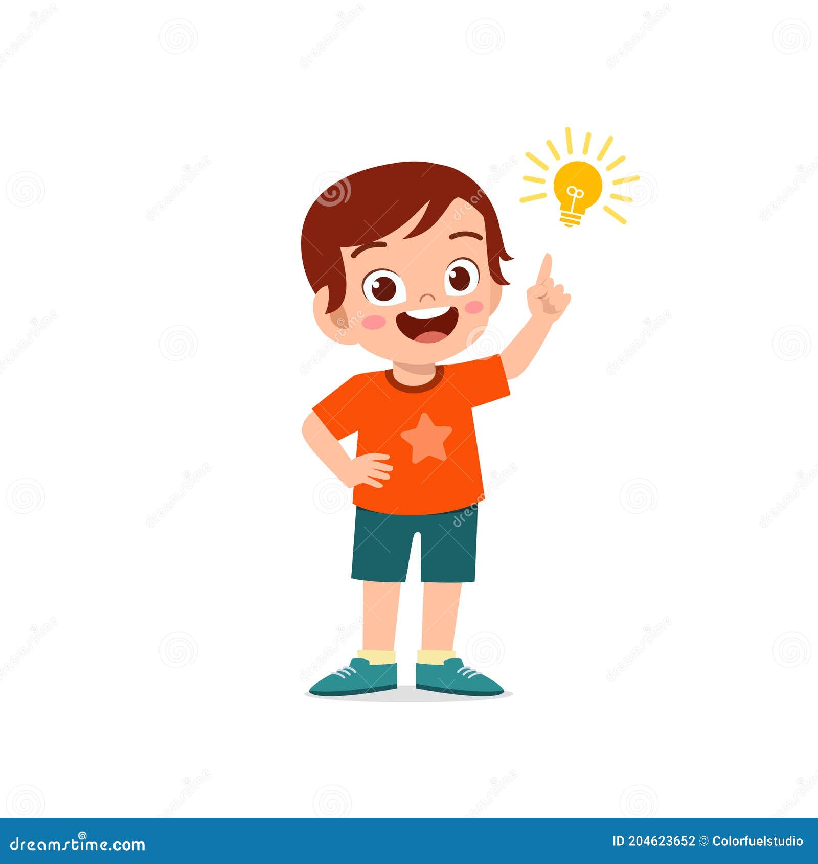 Cute Little Kid Boy Show Idea Pose Expression with Light Bulb Sign Stock Vector - Illustration ...