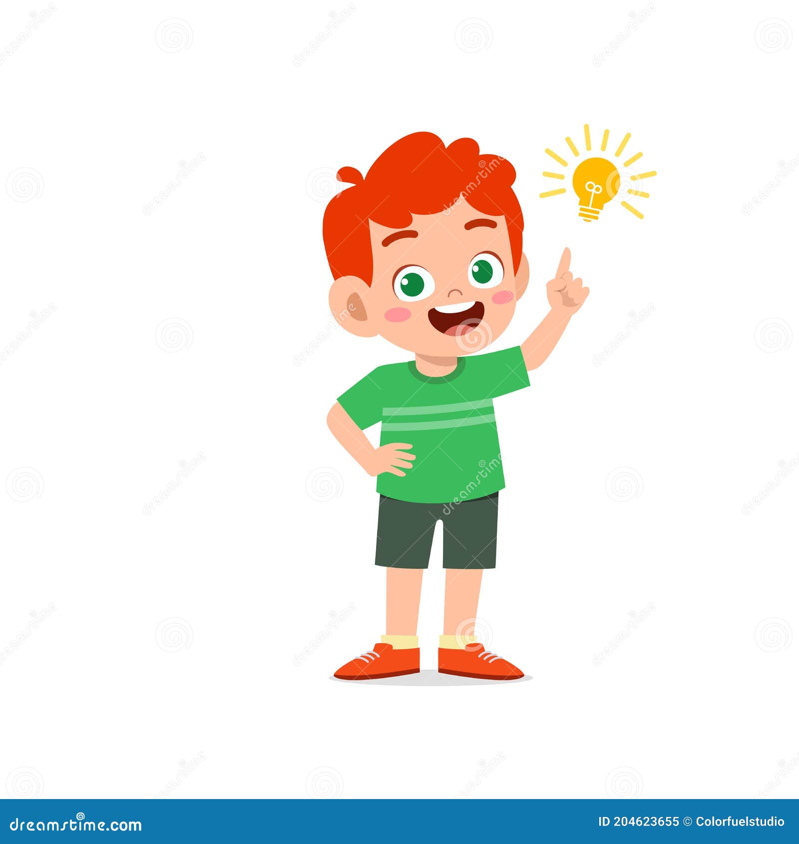 Cute Little Kid Boy Show Idea Pose Expression with Light Bulb Sign Stock Vector - Illustration ...
