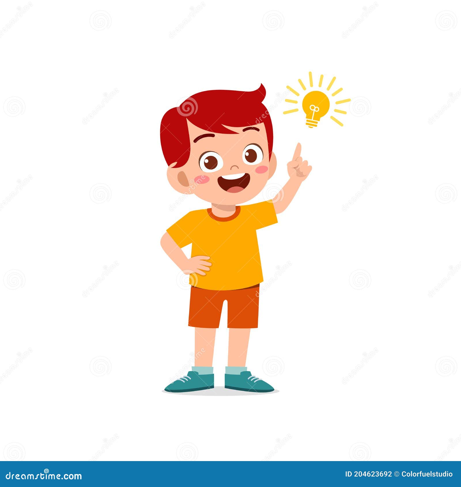 Cute Little Kid Boy Show Idea Pose Expression with Light Bulb Sign Stock Vector - Illustration ...