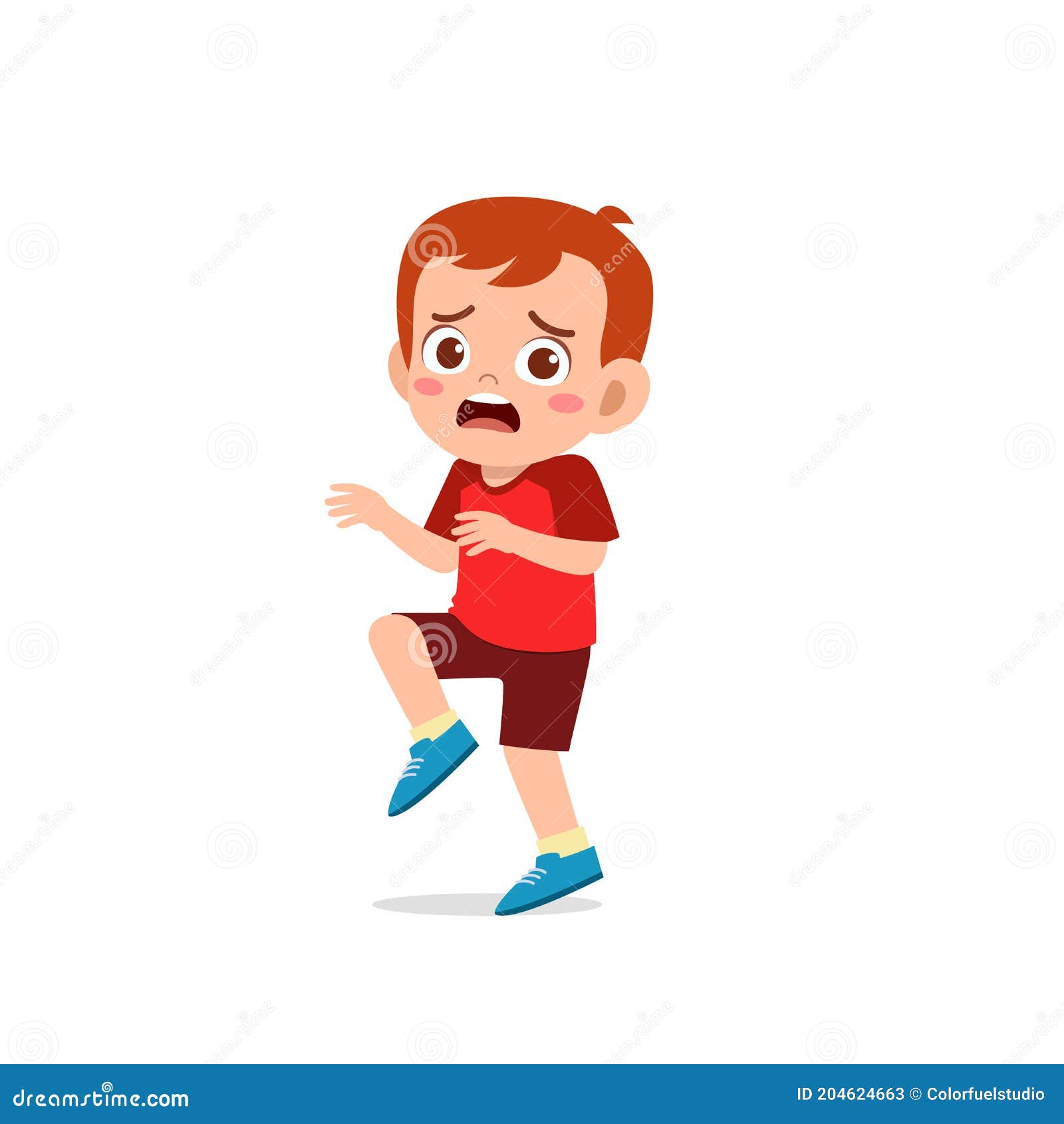 Cute Little Kid Boy Show Worry and Scared Pose Expression Stock Vector ...