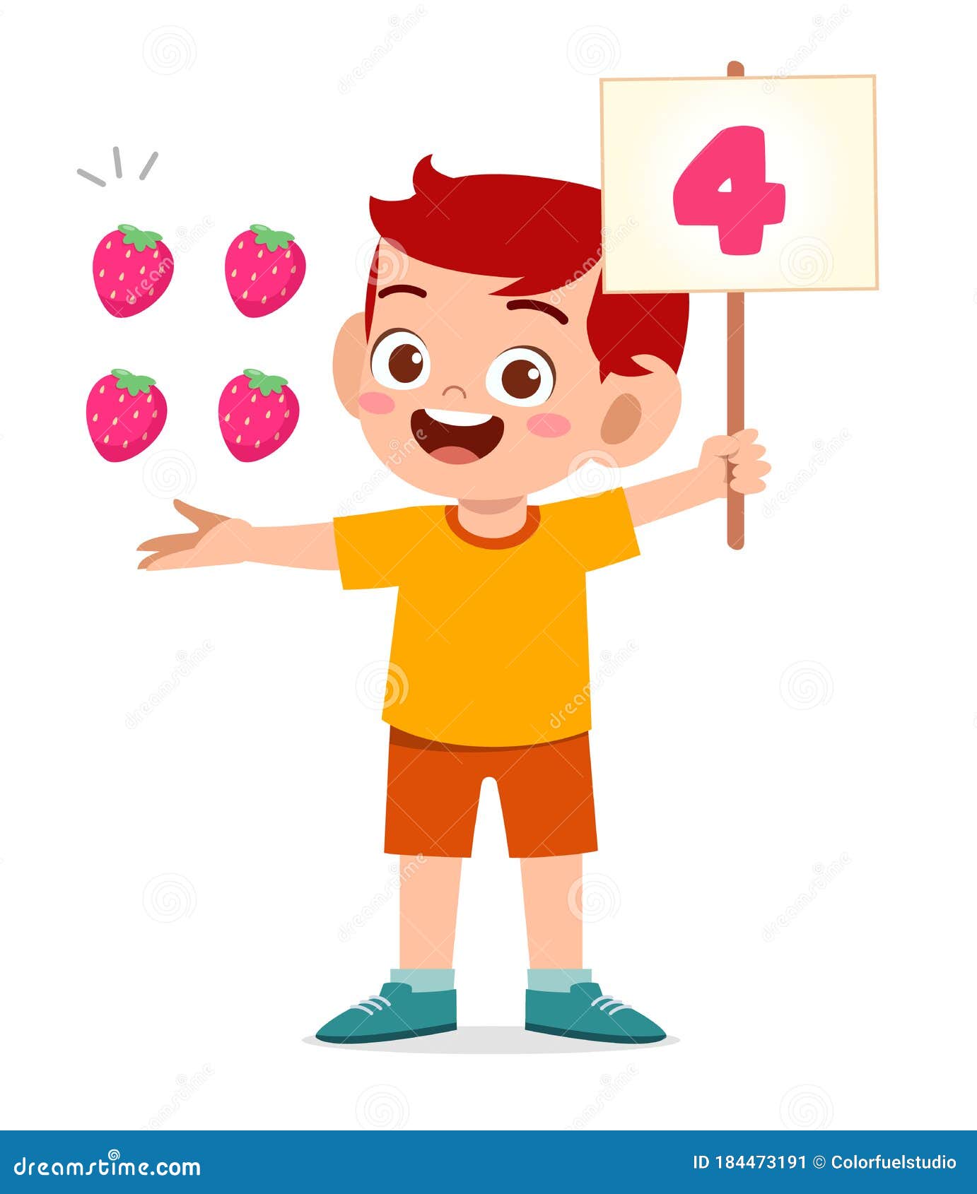 Cute Little Kid Boy Study Math Number Count Fruit Stock Vector ...