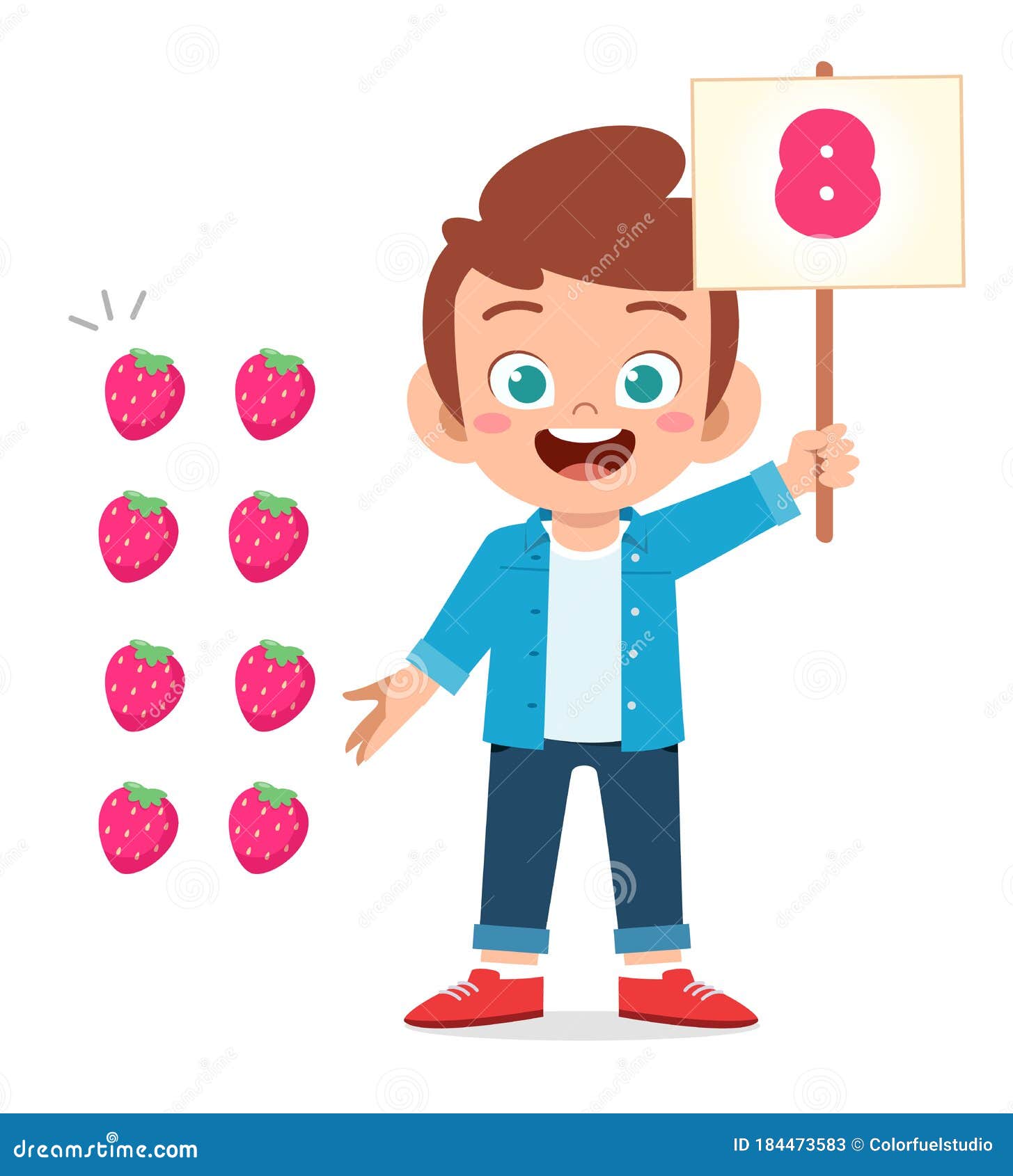 Cute Little Kid Boy Study Math Number Count Fruit Stock Vector ...