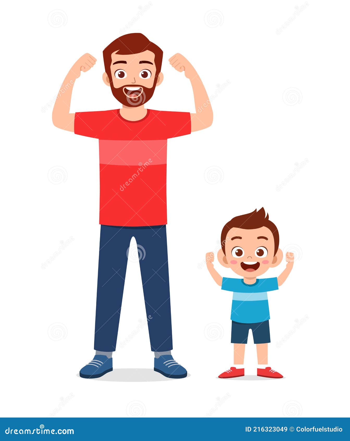 Cute Little Kid Copy Dad Strong Pose Stock Vector - Illustration of ...