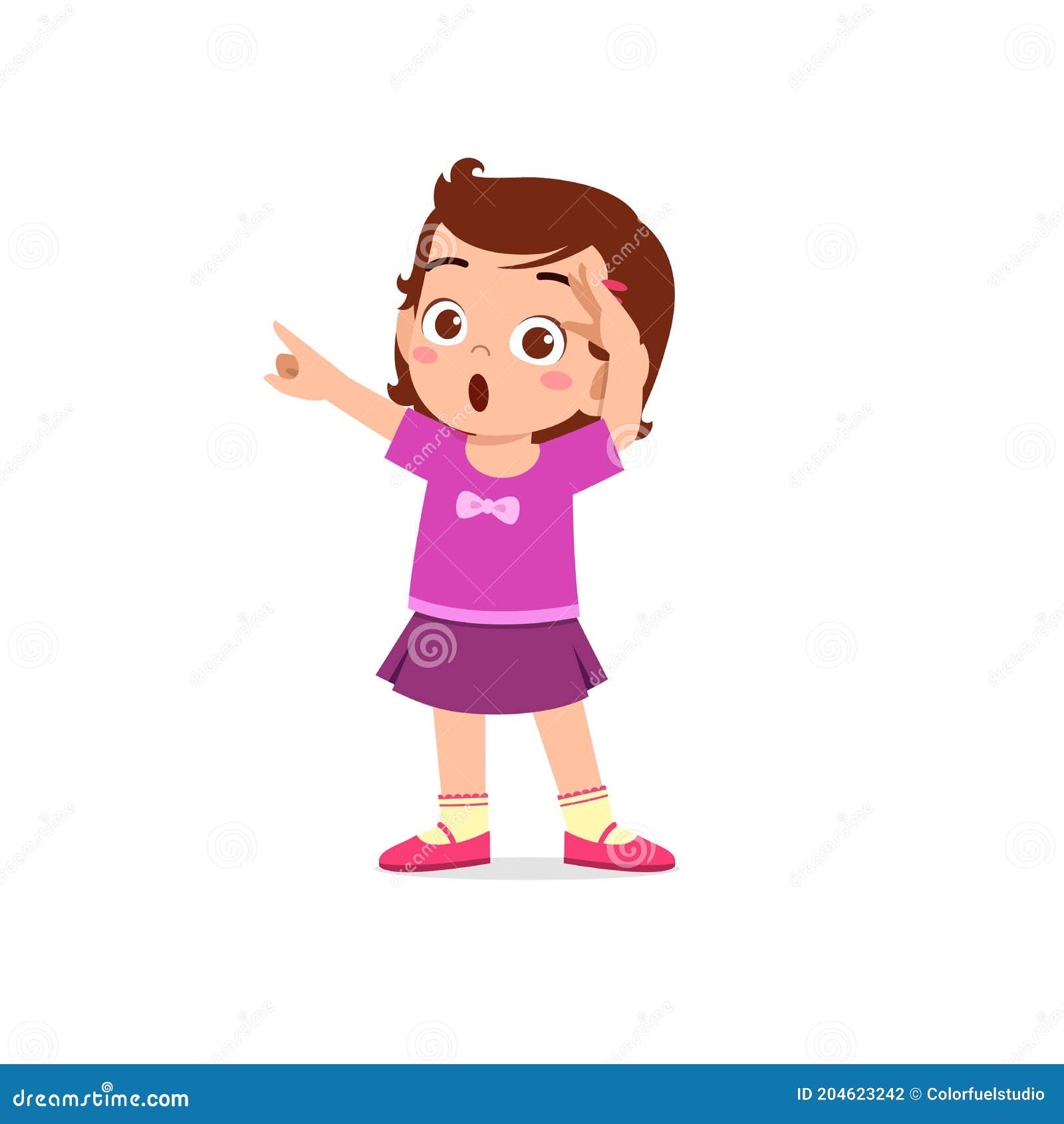 Cute Little Kid Girl Show Amazed and Wow Pose Expression Stock Vector ...