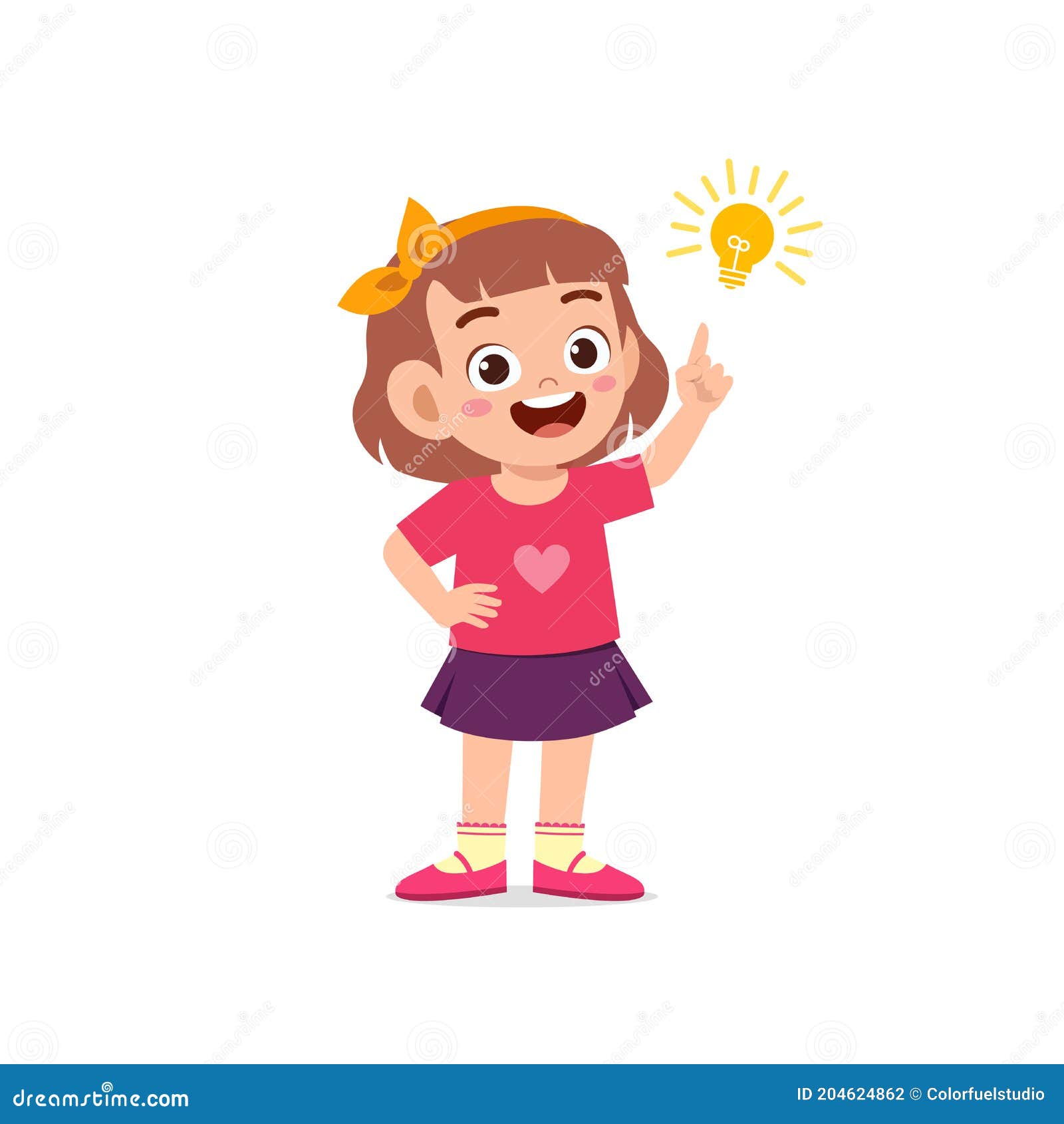 Cute Little Kid Girl Show Idea Pose Expression with Light Bulb Sign Stock Vector - Illustration ...