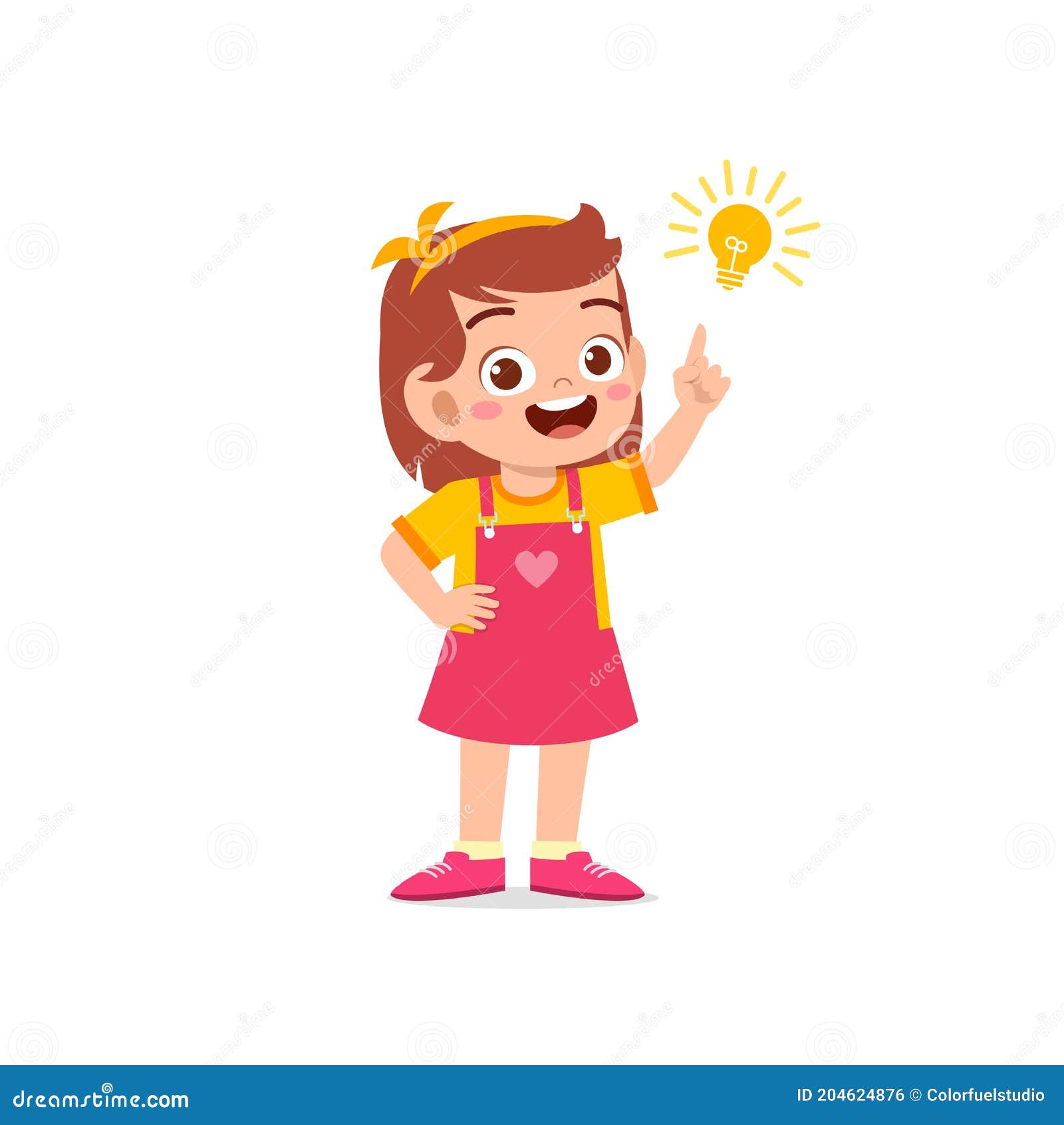 Cute Little Kid Girl Show Idea Pose Expression with Light Bulb Sign Stock Vector - Illustration ...