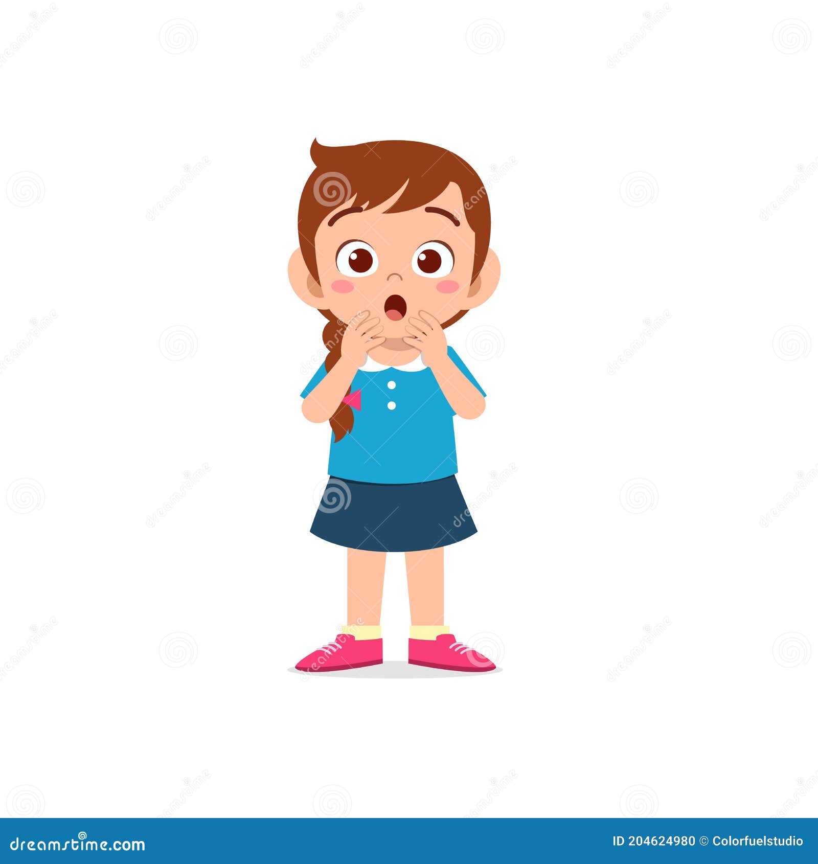 Cute Little Kid Girl Show Shock and Amazed Pose Expression Stock Vector ...