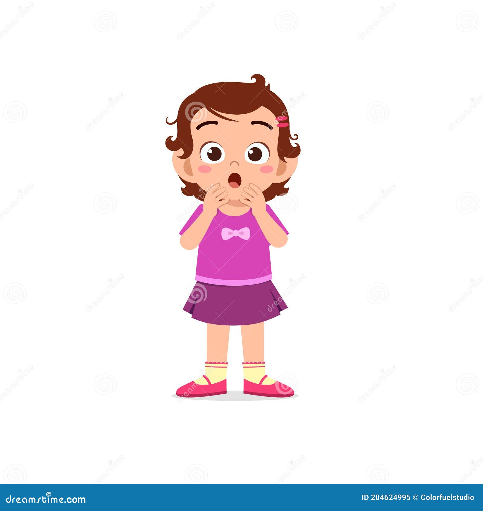 Cute Little Kid Girl Show Shock and Amazed Pose Expression Stock Vector ...