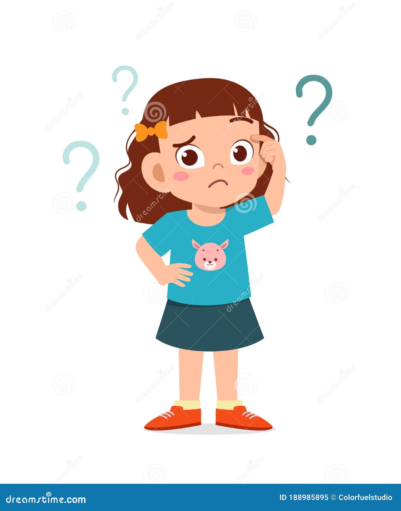 Cute Little Kid Girl Think with Question Mark Stock Vector ...