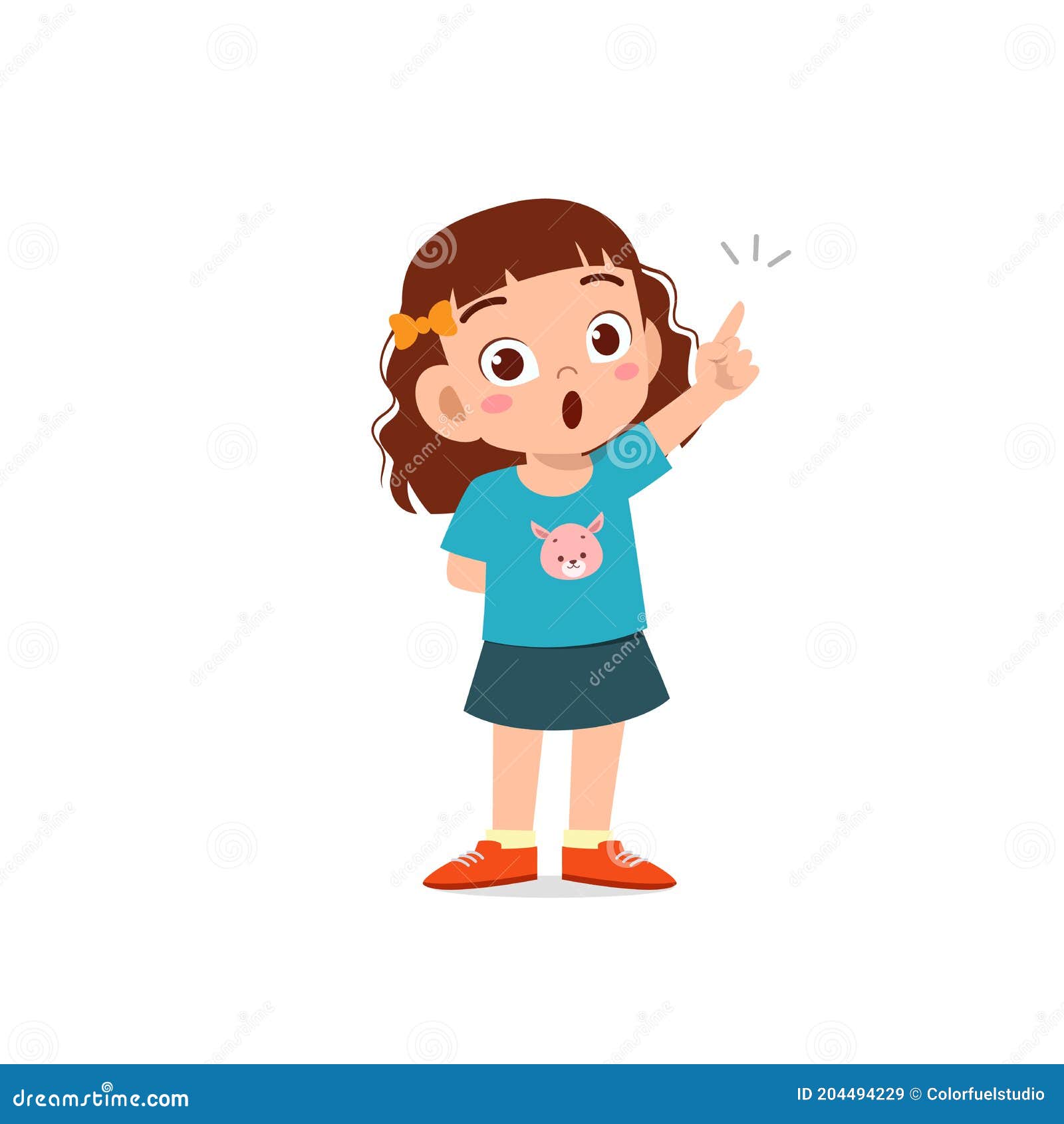 Cute Little Kid Girl Thinking and Has an Idea Face Expression Gesture ...