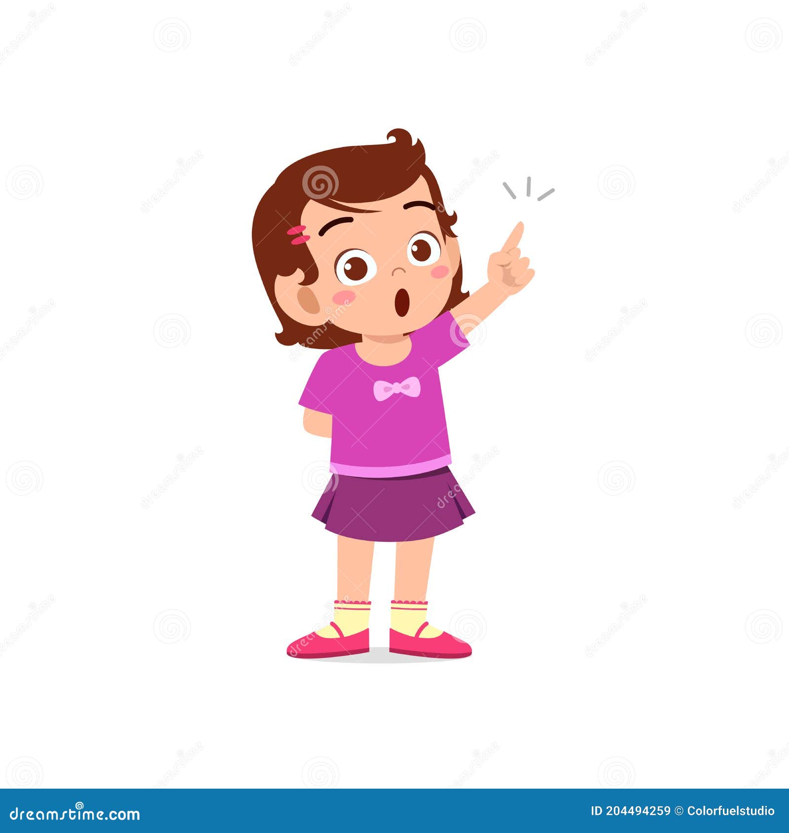 Cute Little Kid Girl Thinking and Has an Idea Face Expression Gesture ...