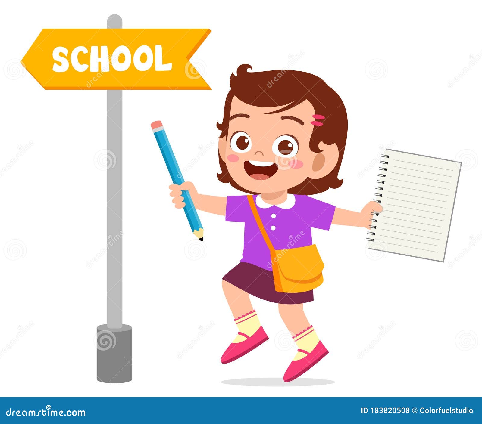 Cute Little Kid with School Direction Board Stock Vector - Illustration ...