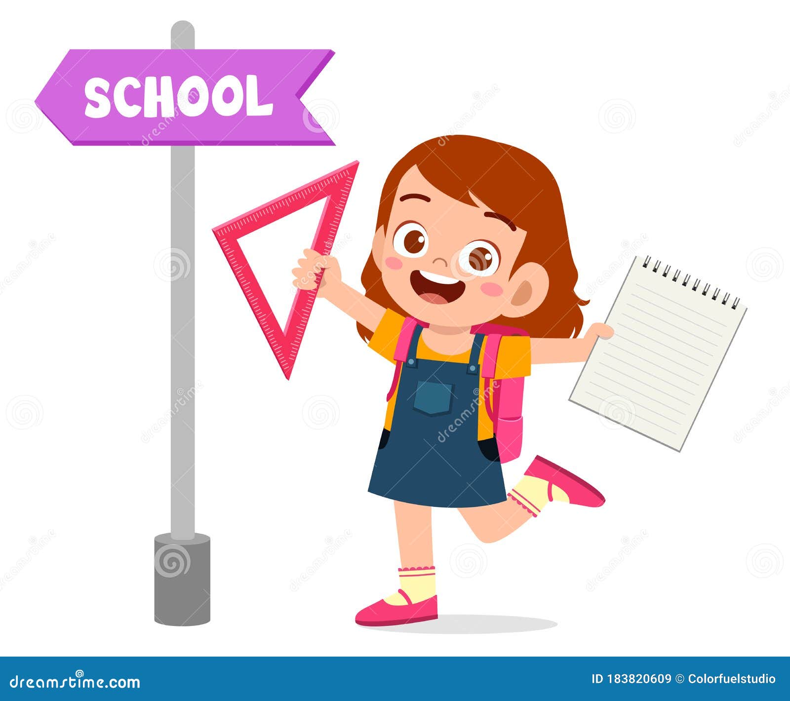Cute Little Kid with School Direction Board Stock Vector - Illustration ...