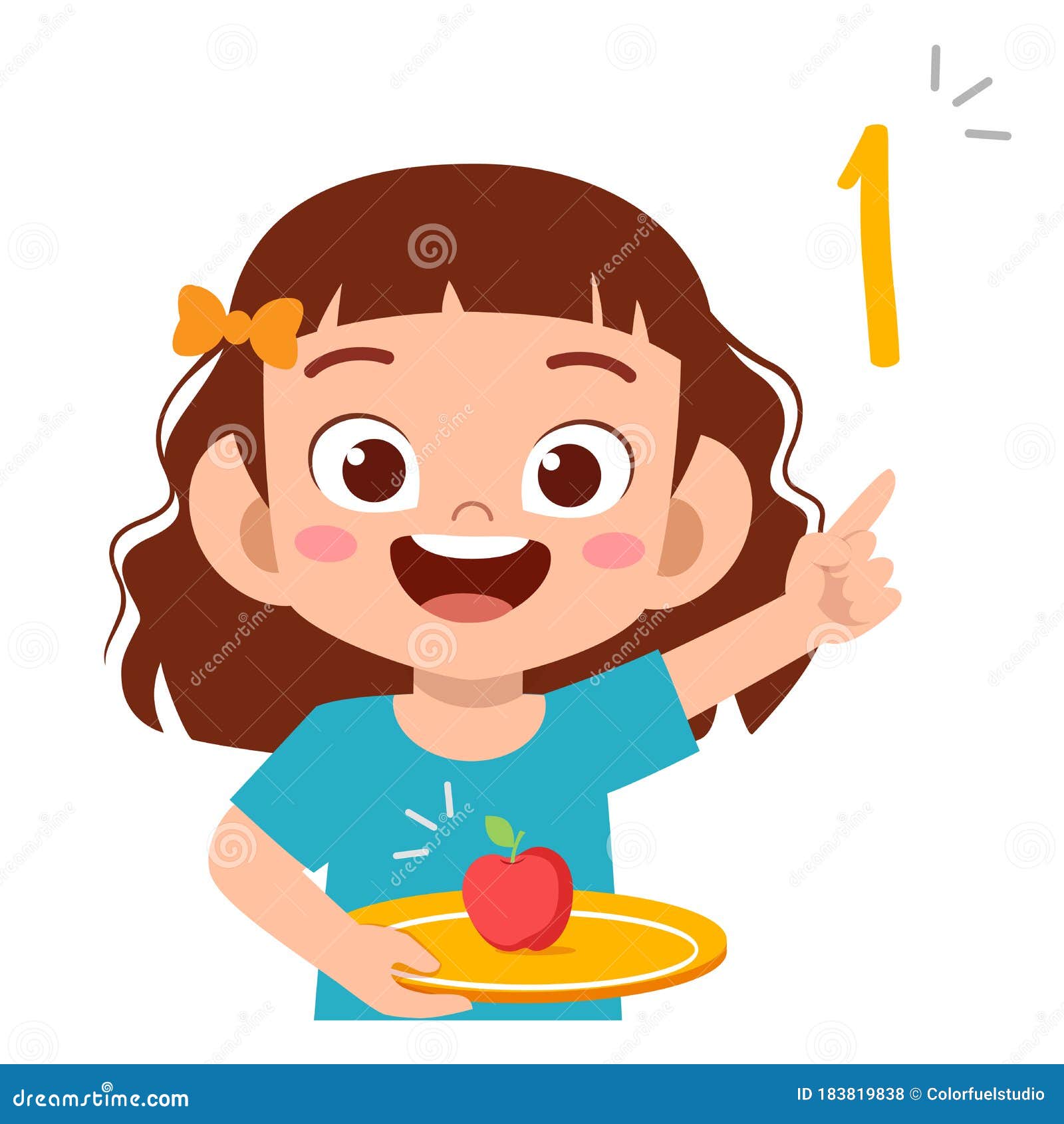 Cute Little Kid Study Math Number Count Apple Stock Vector ...