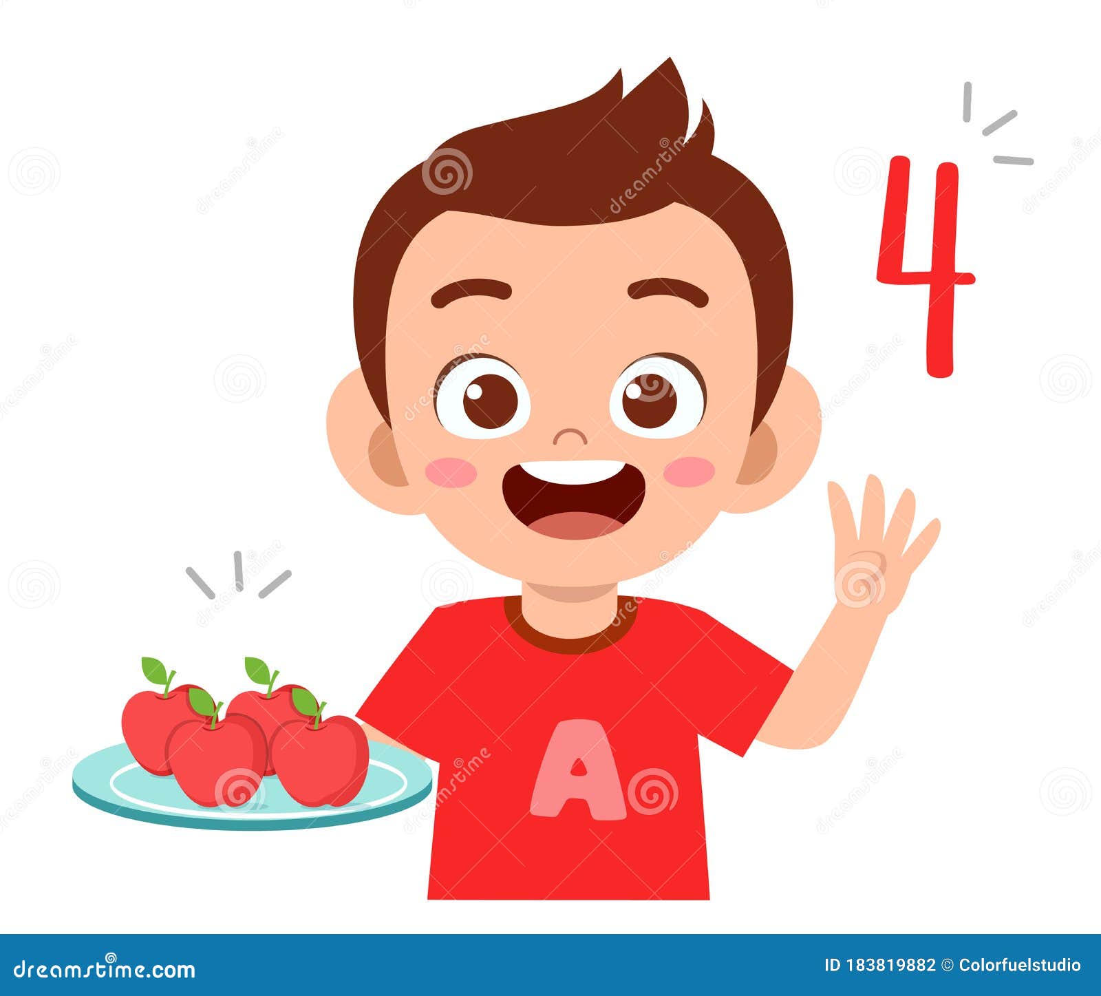 Cute Little Kid Study Math Number Count Apple Stock Vector ...