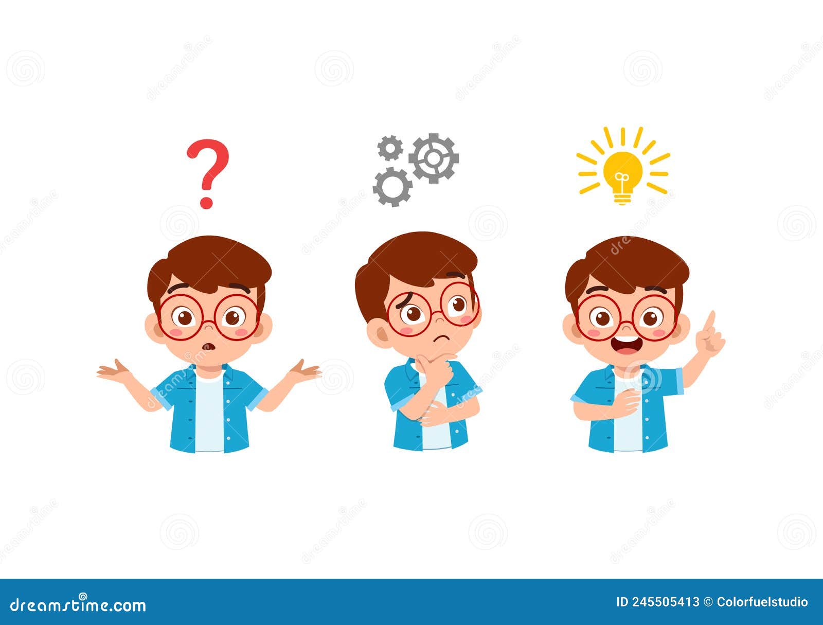 Cute Little Kid Thinking and Search Idea Stock Vector - Illustration of ...