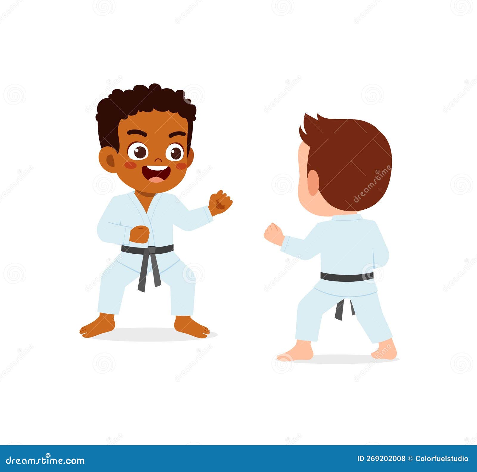 Cute Little Kid Training Karate with Friend Together Stock Vector ...