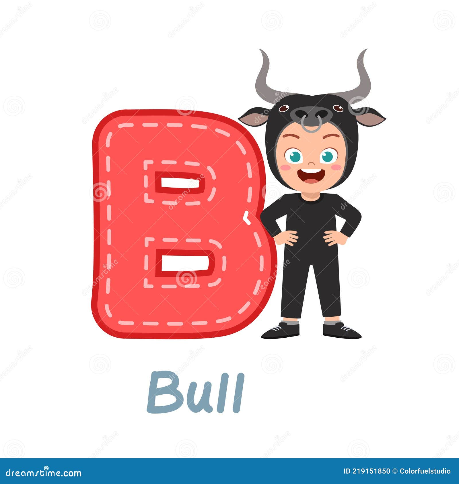 Cute Little Kid Wear Costume for Learn Alphabet Stock Vector ...