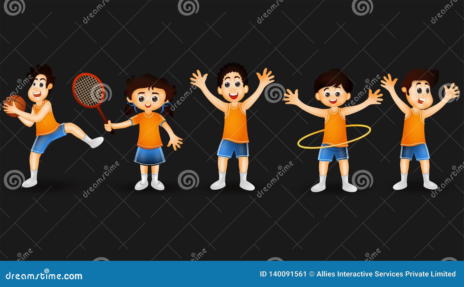 Cute Little Kids Character in Different Poses Stock Illustration ...