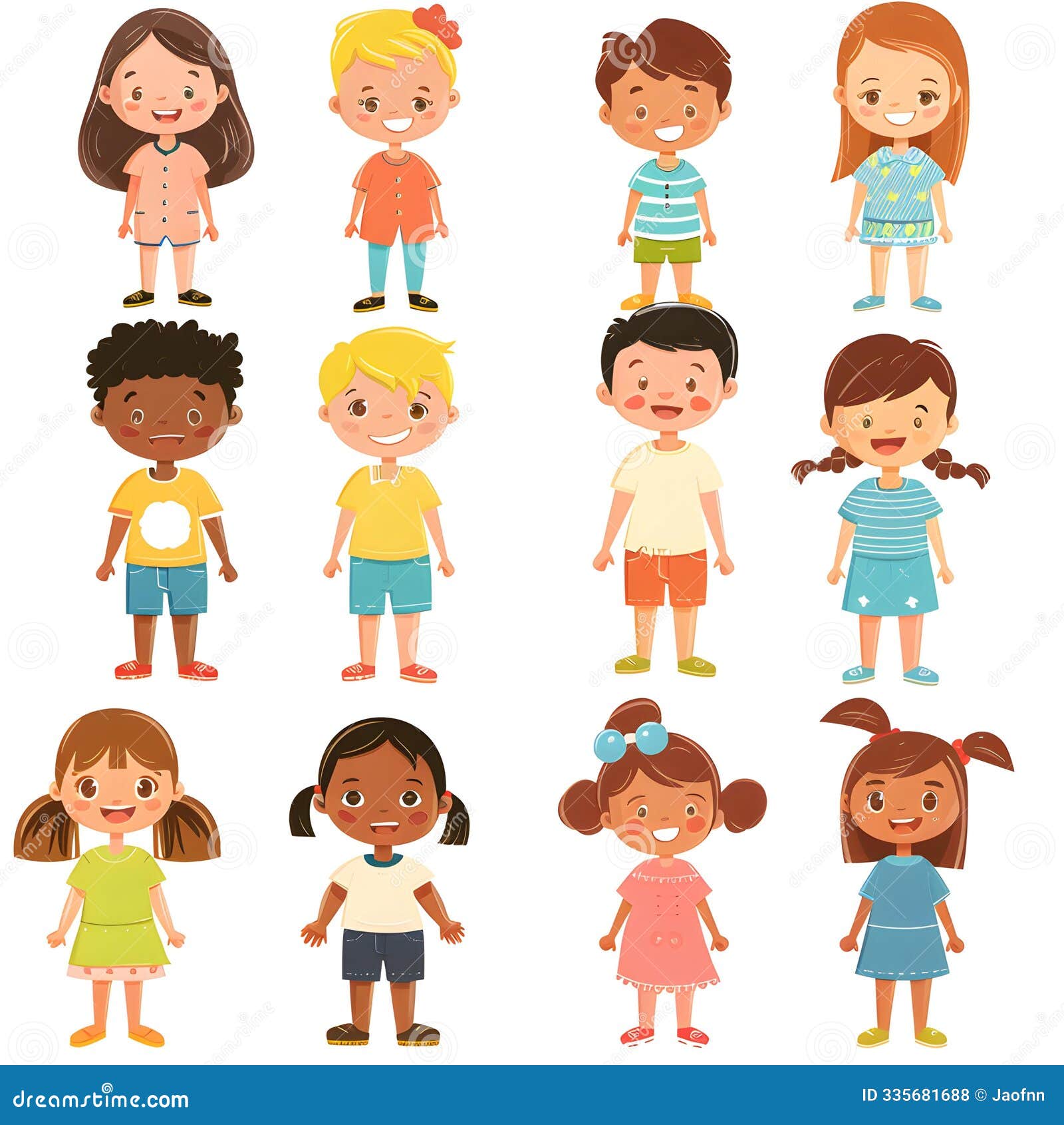 Cute Little Kids in Different Clothes. Stock Illustration ...