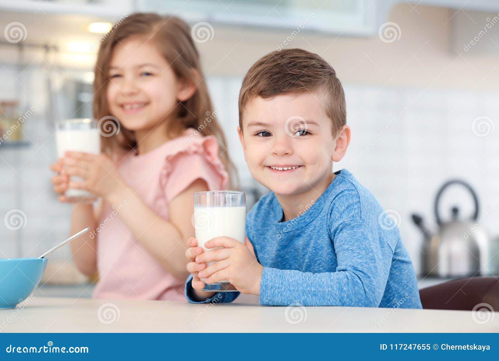Cute Little Kids Drinking Milk Stock Image - Image of glasses ...
